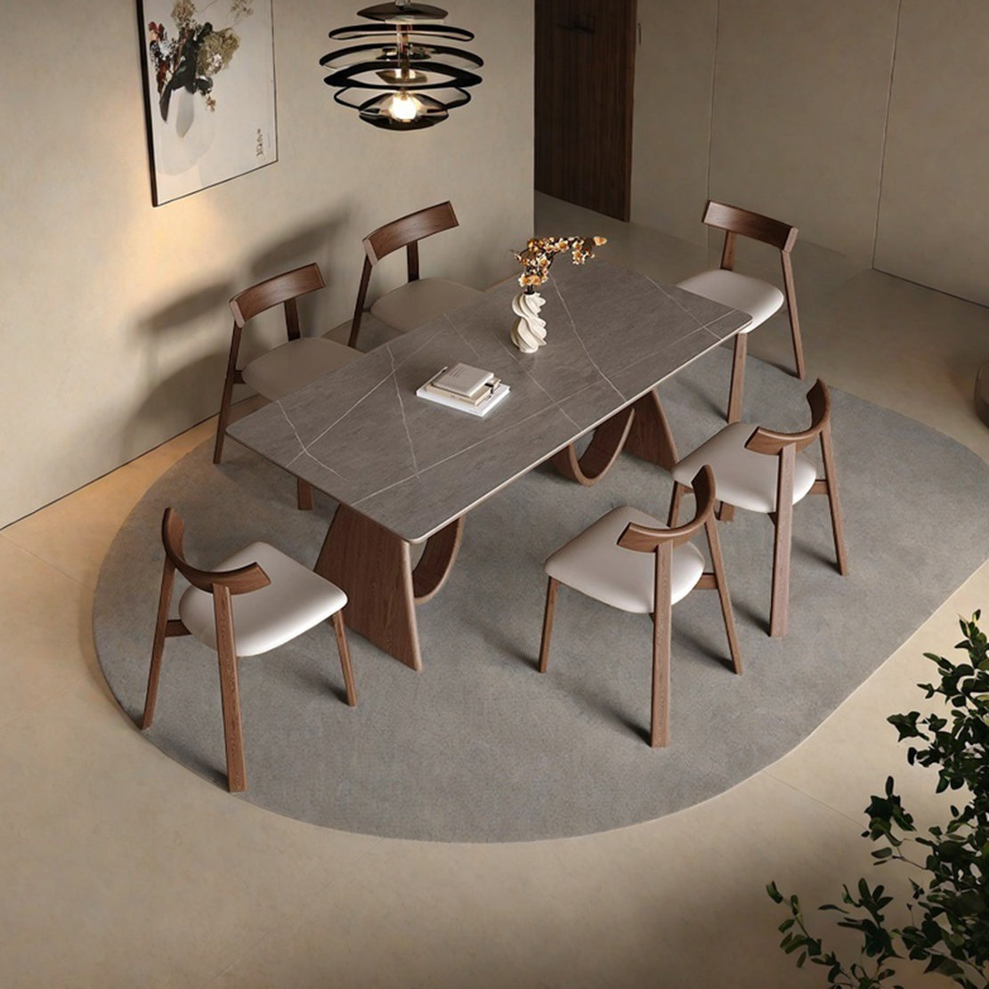 Sleek Surface Designs Medieval Style Rock Slab Solid Wood Dining Table ...