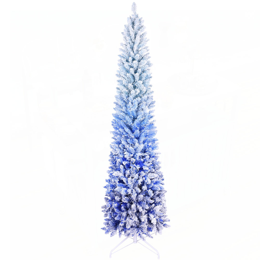 QIURUNSHANGMAO 7FT Gradient Flocked Pencil Christmas Tree with 300 Warm ...