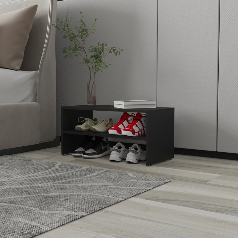 Latitude Run® Black 2-Shelf Shoe Rack | Wayfair