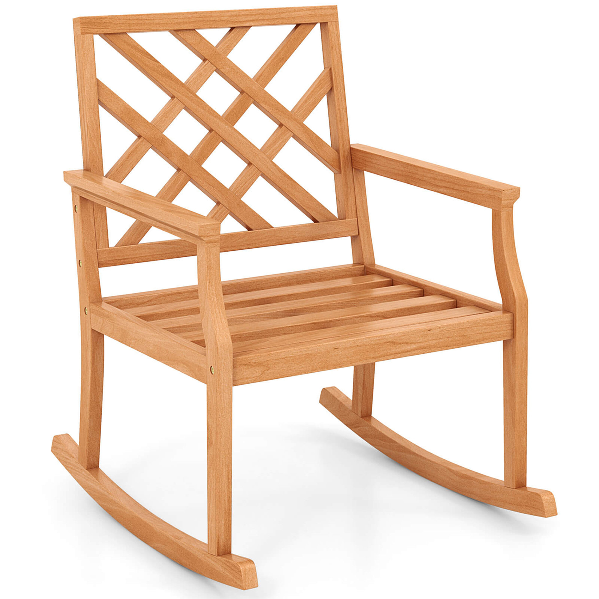 Charlton Home® 1 Pcs Teak Wood Rocking Chair With Backrest And Slatted ...