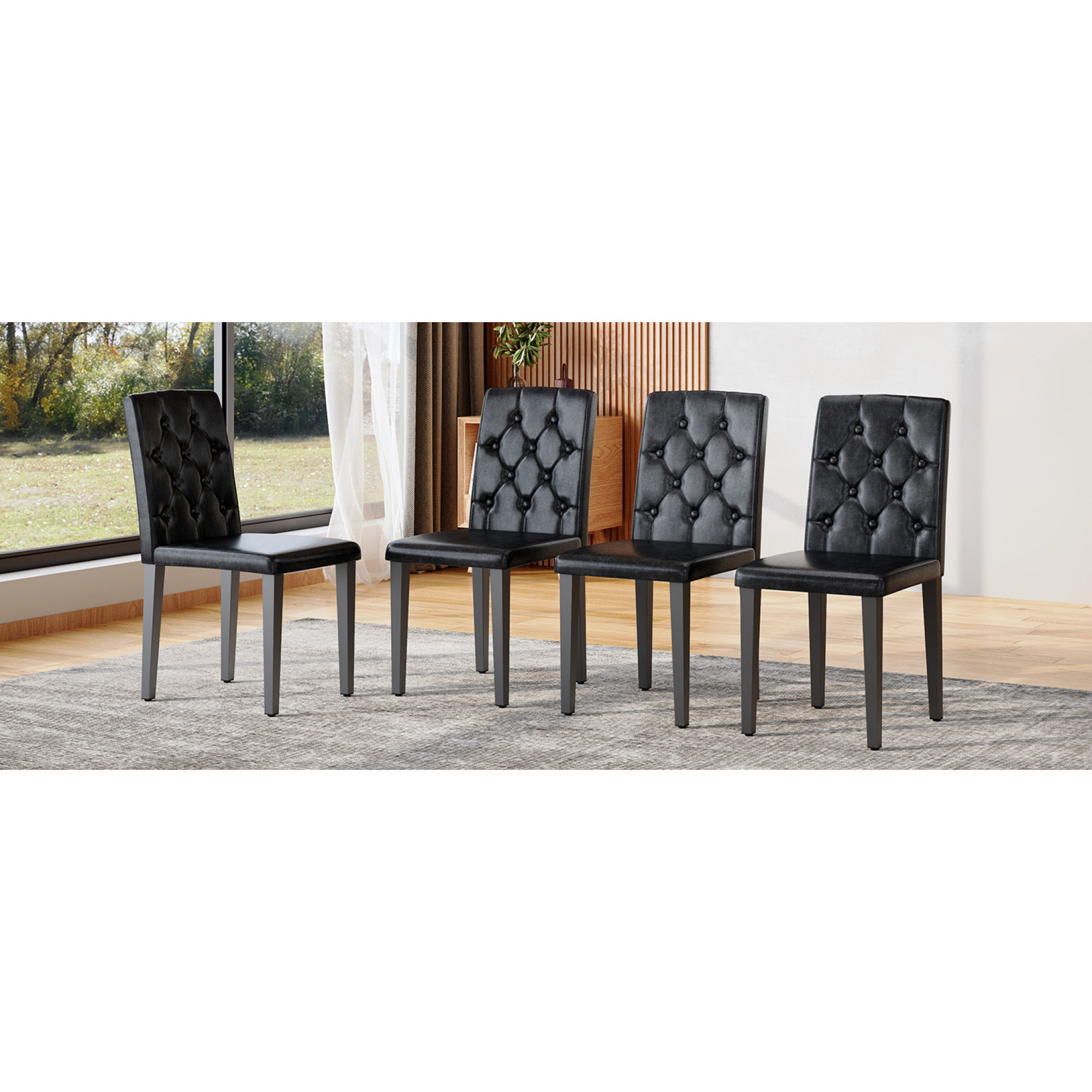 Latitude Run® Ergonomic Black Dining Chairs, Pu & Metal, Modern Style ...