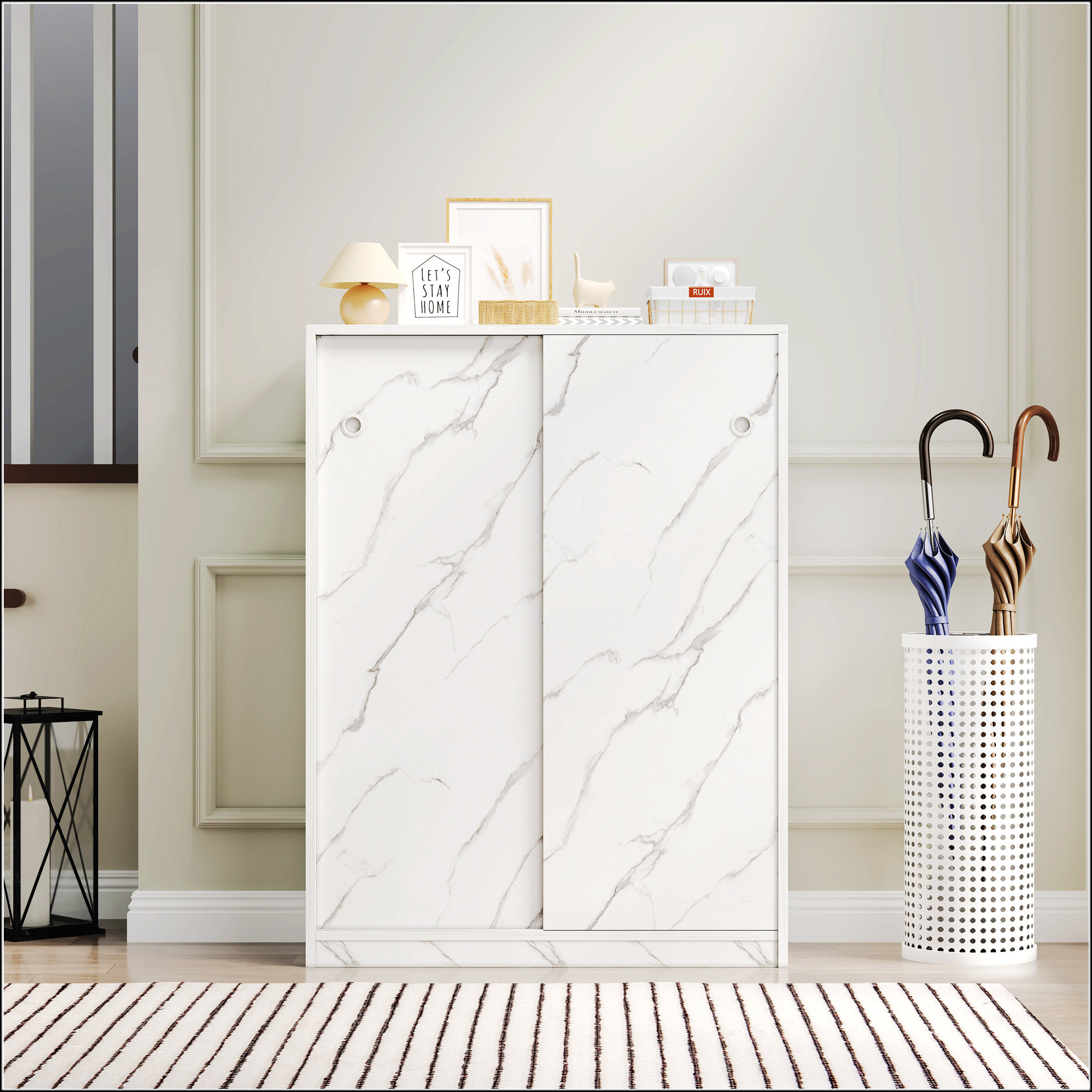 Ivy Bronx Marble Shoe Cabient With Sliding Door Have 6 Layers Can ...