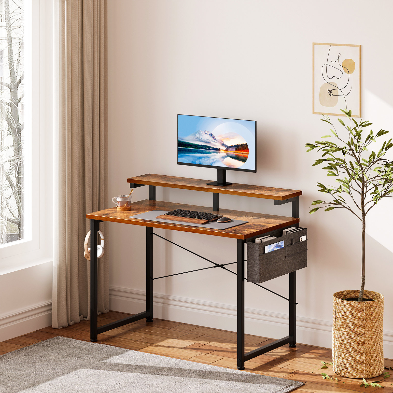 17 Stories Tunnis Writing Desk with Monitor Stand & Reviews | Wayfair