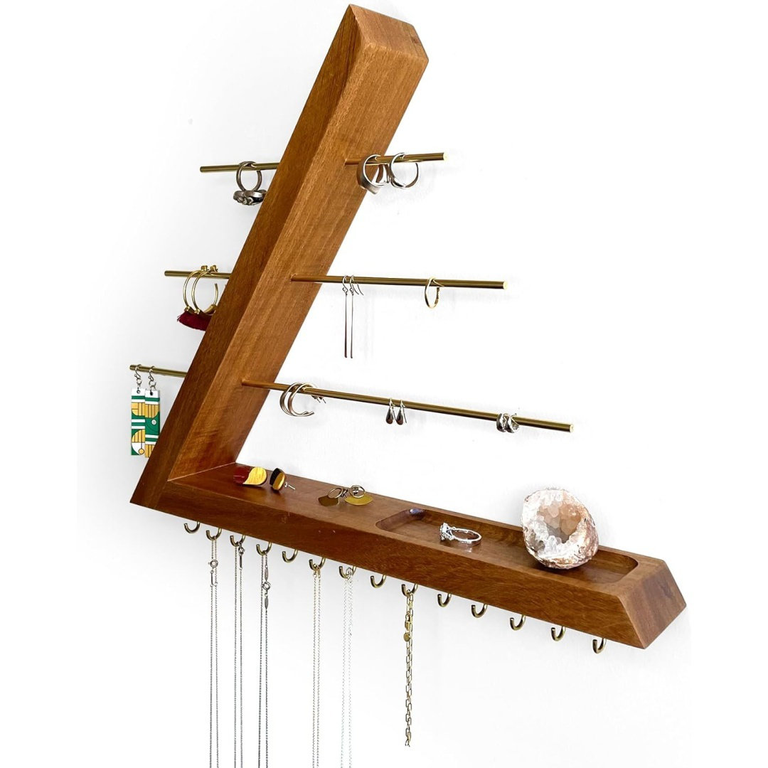 George Oliver Jewelry Organizer Wall Mounted, Hardwood Hanging Jewelry ...