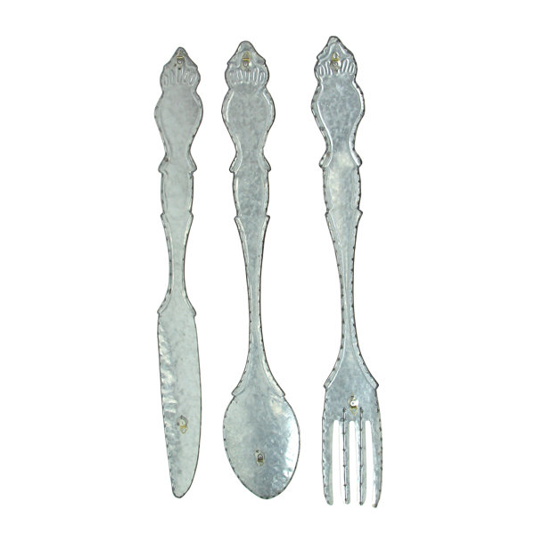 One Allium Way® 3 Piece Galvanized Metal Fork Spoon Knife Kitchen Wall ...