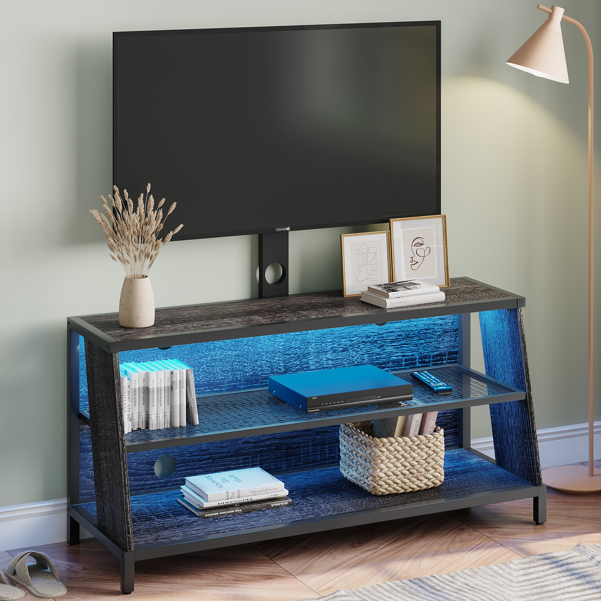 17 Stories 45" inch TV Stand Modern LED Light TV Media Console with ...