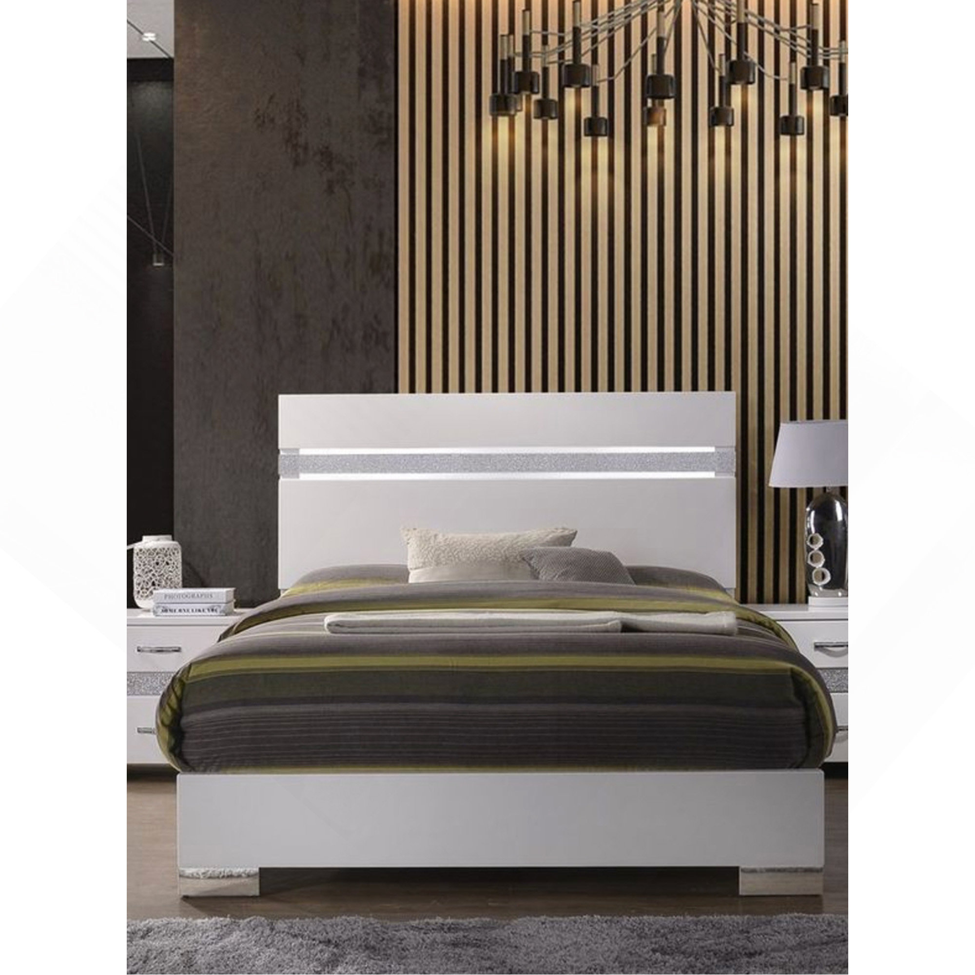 Ivy Bronx Naima II White High Gloss Finish Queen Bed | Wayfair