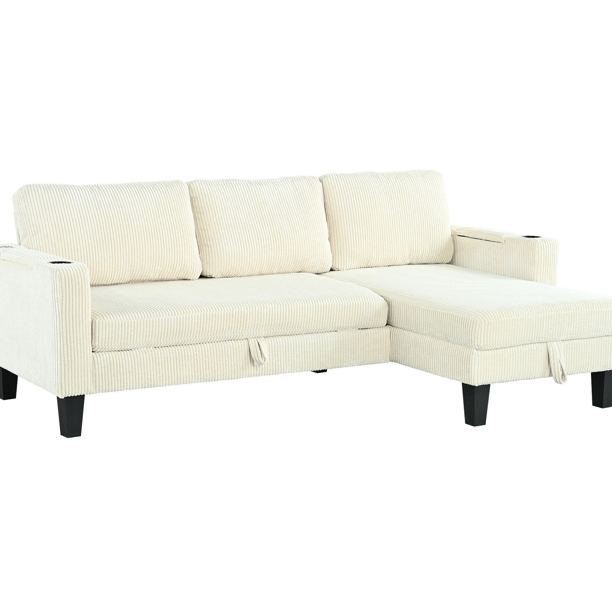 Latitude Run® Corduroy L-Shaped Sleeper With Reversible Design, Storage ...