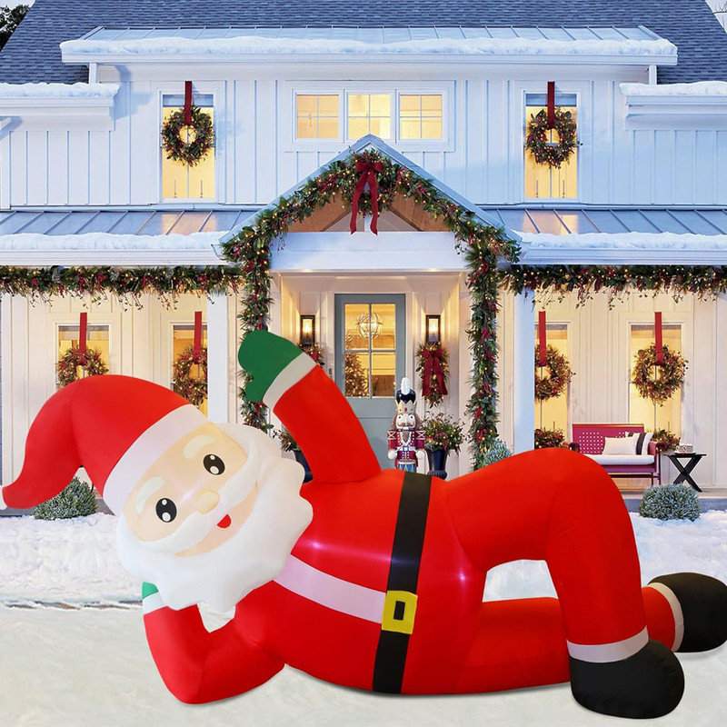 The Holiday Aisle® 12FT Long Inflatable Xmas Santa Claus, Lighted Blow Up Giant Lying Santa with ...