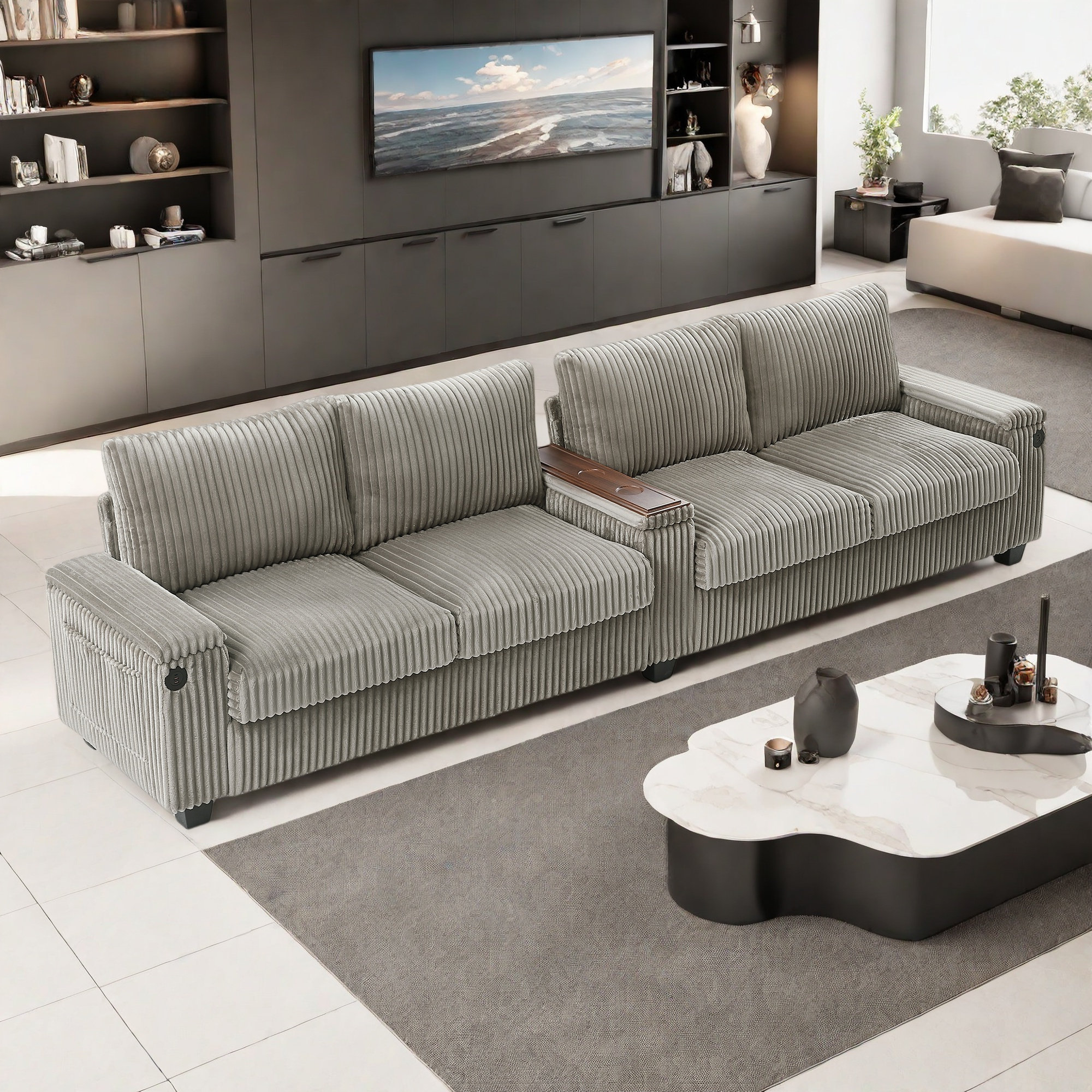 Mercer41 Modern 4-seater Sofa Couch With Usb Ports, Hidden Storage Arms ...