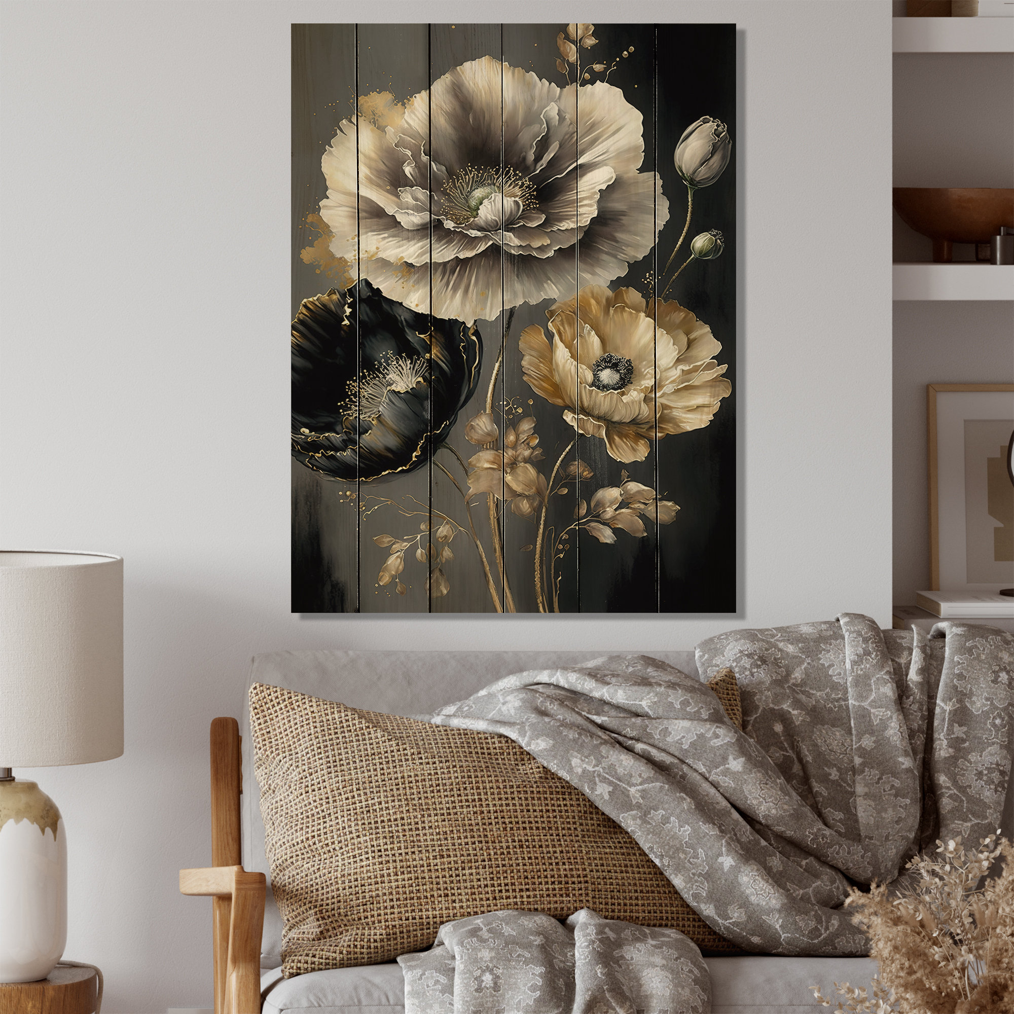 House of Hampton® Ahilyn Gray Gold Flower Bouquet I - Unframed Print on ...