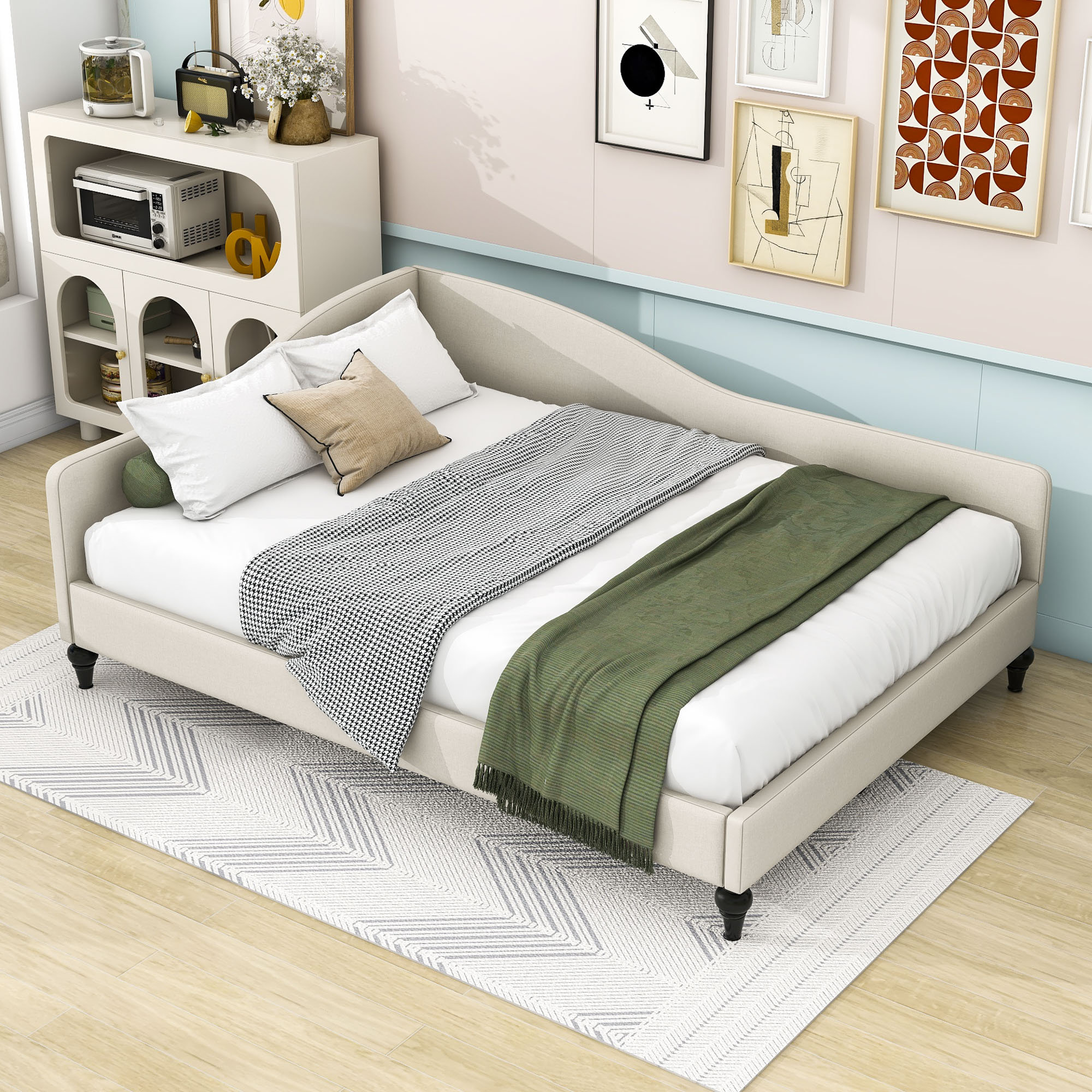 Darby Home Co Wood Upholstered Daybed with Legs and Backrest | Wayfair