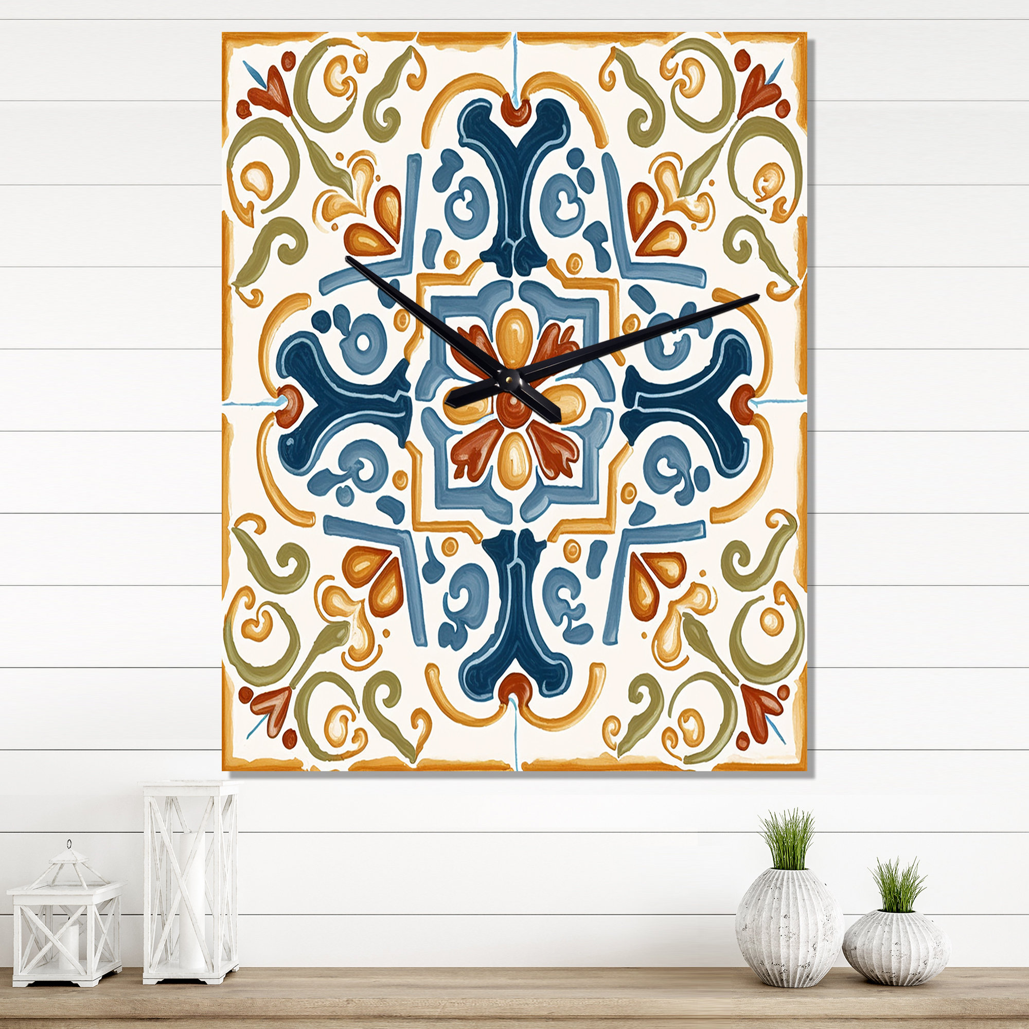 East Urban Home Jerilynn - Abstract Tile Wall Clock Oversized | Wayfair