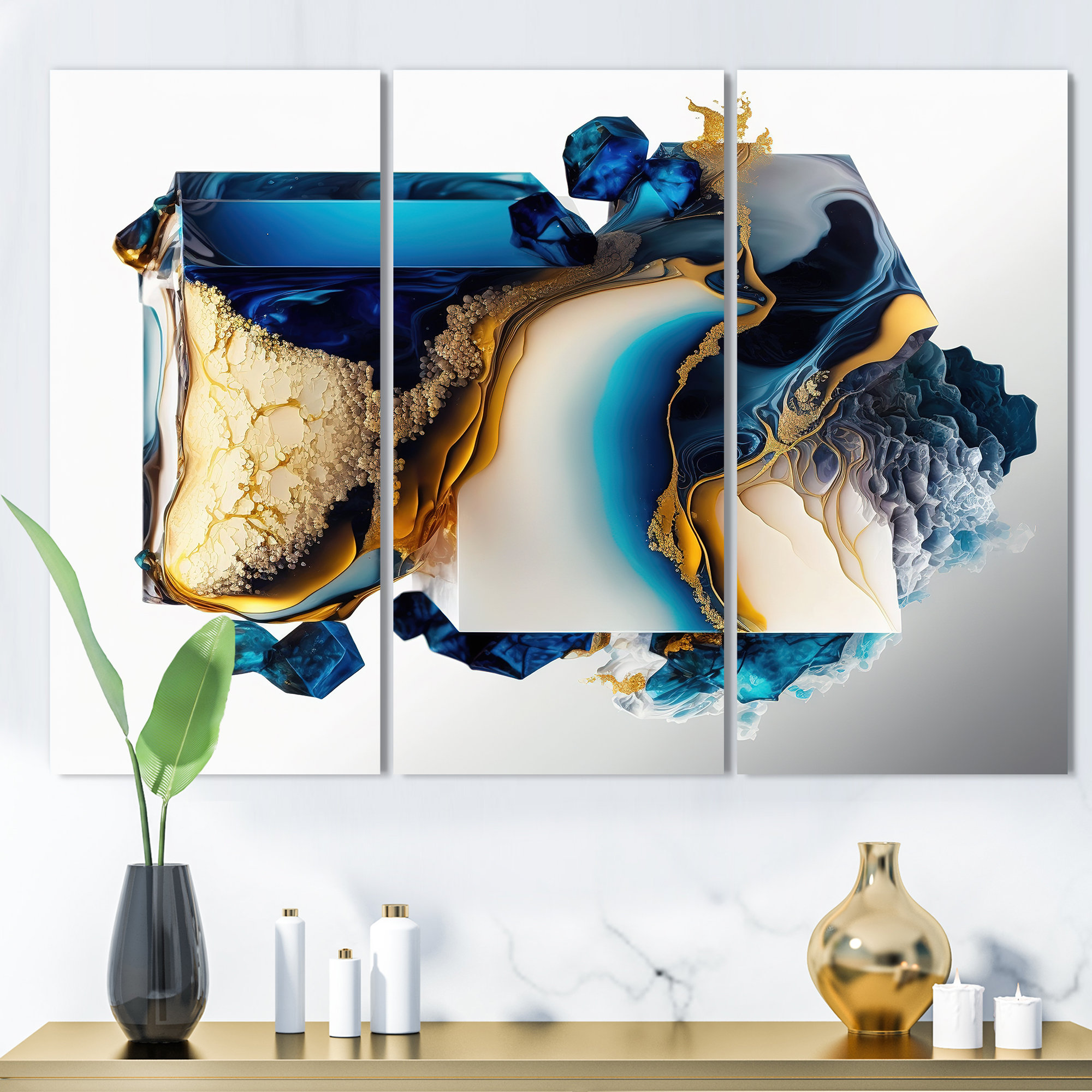Design Art Abstract Geode Modern Shape - 3 Piece Print on Canvas | Wayfair