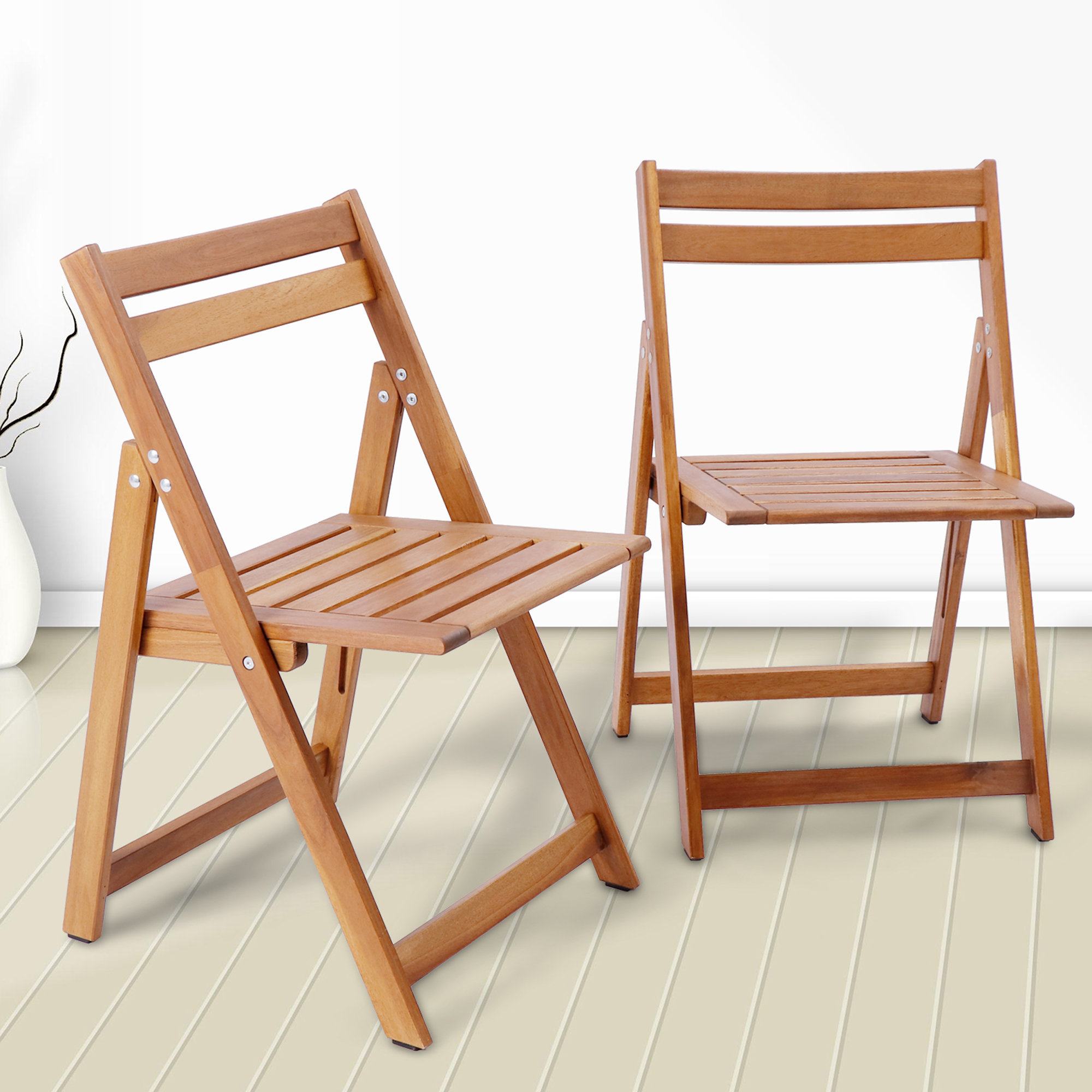 Gracie Oaks Solid Wood Folding Patio Chairs Set of 2 & Reviews | Wayfair