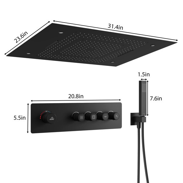 CASAINC 31" L x 24" W 4-Function Flush Mounted Thermostatic Shower ...