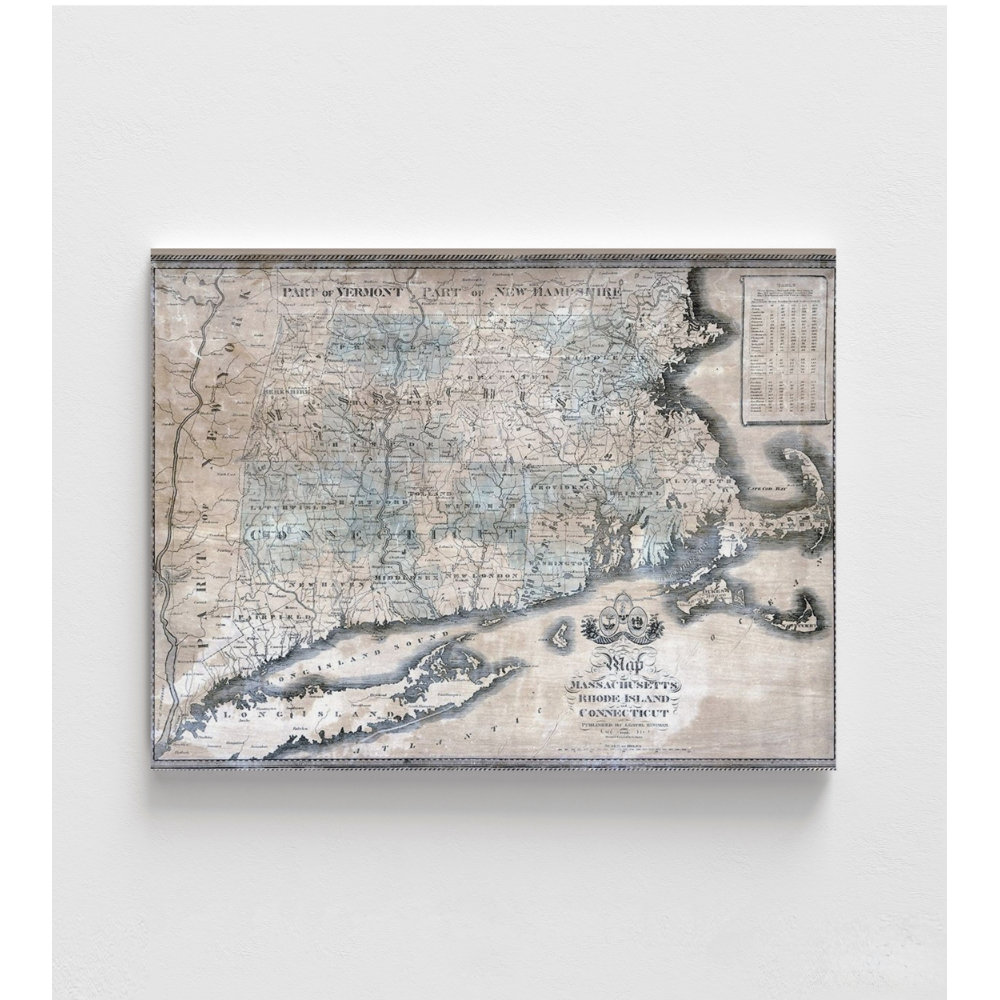 WeFrameArt Massachusetts Map Print, Vintage Rhode Island Map Print ...