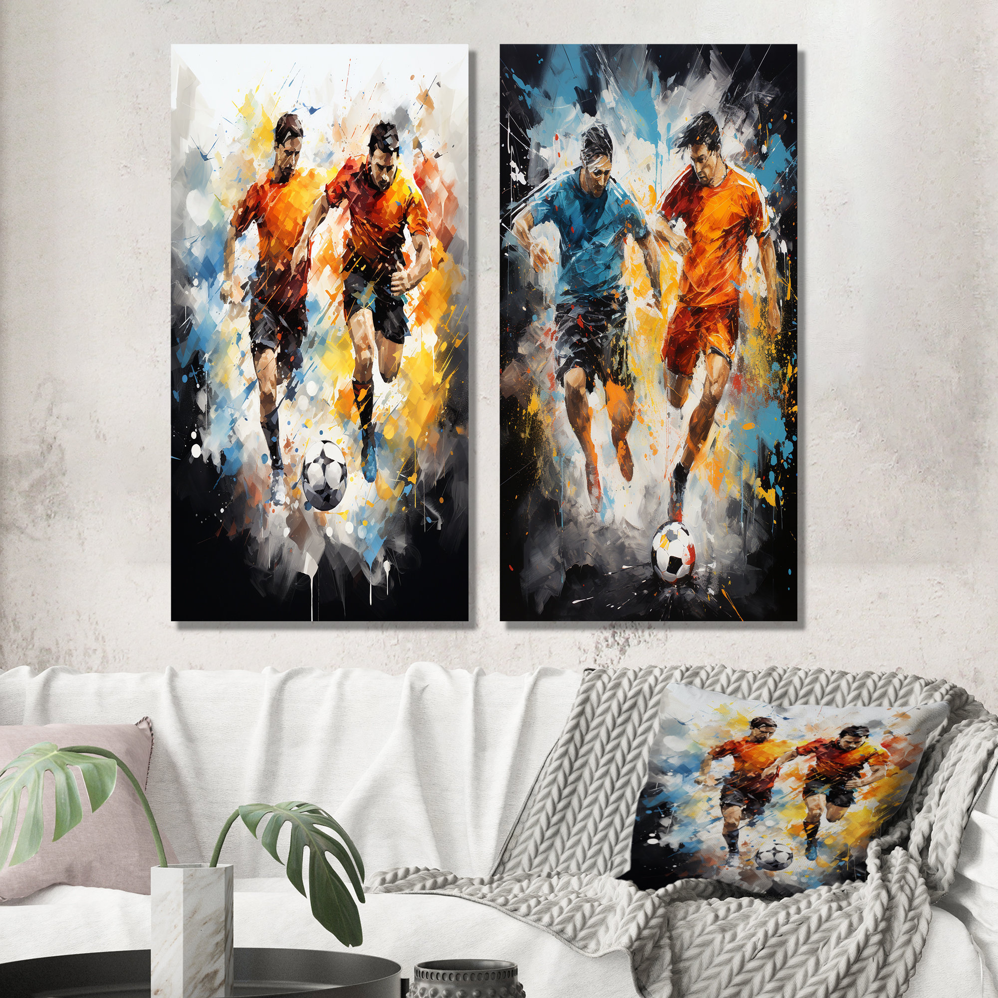 Lark Manor™ Abstract Soccer Players During Game I - Soccer Canvas Wall ...