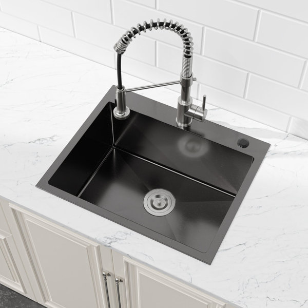 AWZTOO Overmount Kitchen Sink With Drain Kit Single Bowl Kitchen Sinks ...