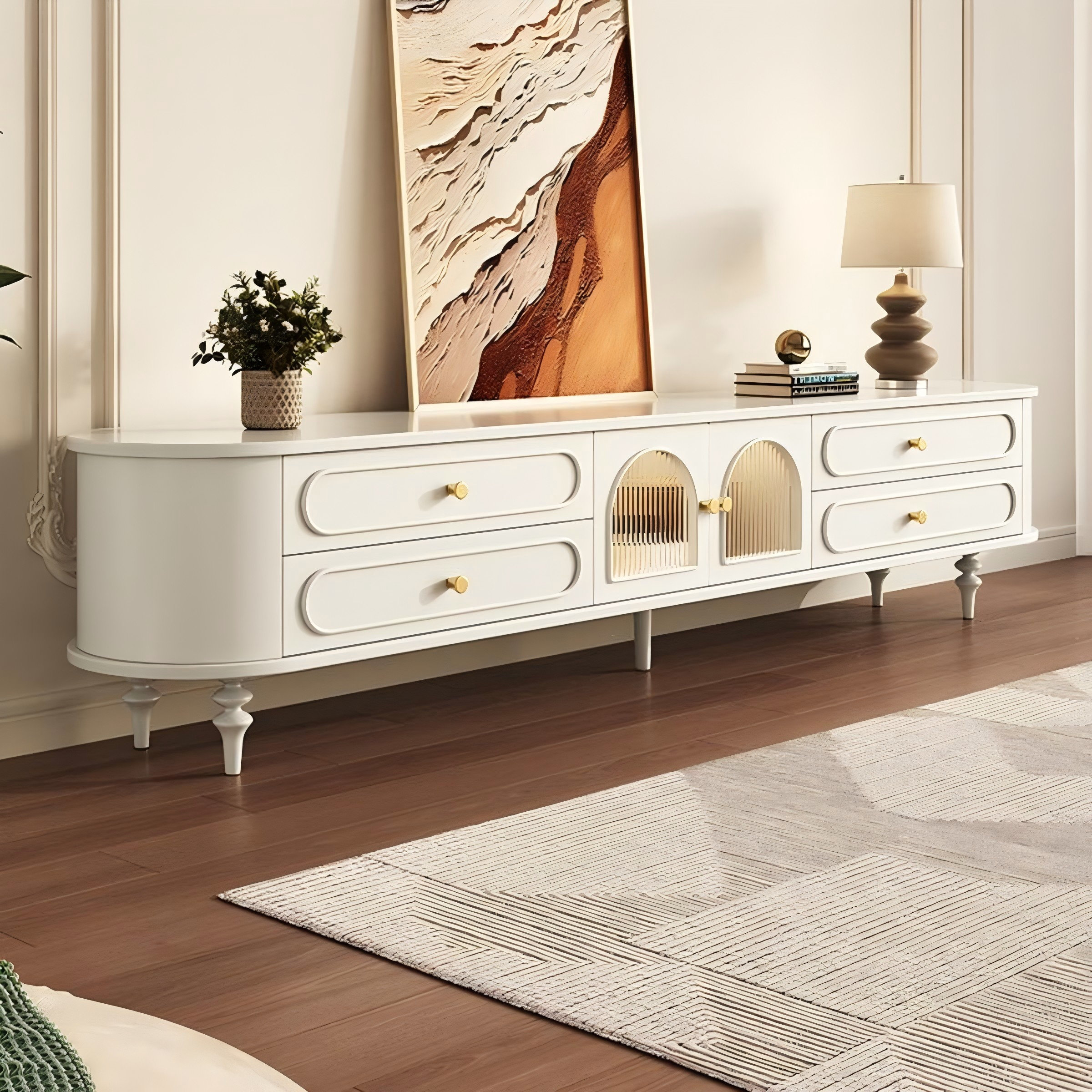 Refineroost Modern Minimalist White Rectangular TV Cabinet | Wayfair