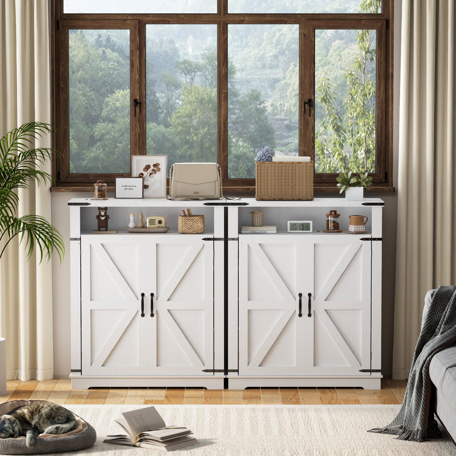 Gracie Oaks Freestanding Storage Cabinet Farmhouse With Barn Doors ...