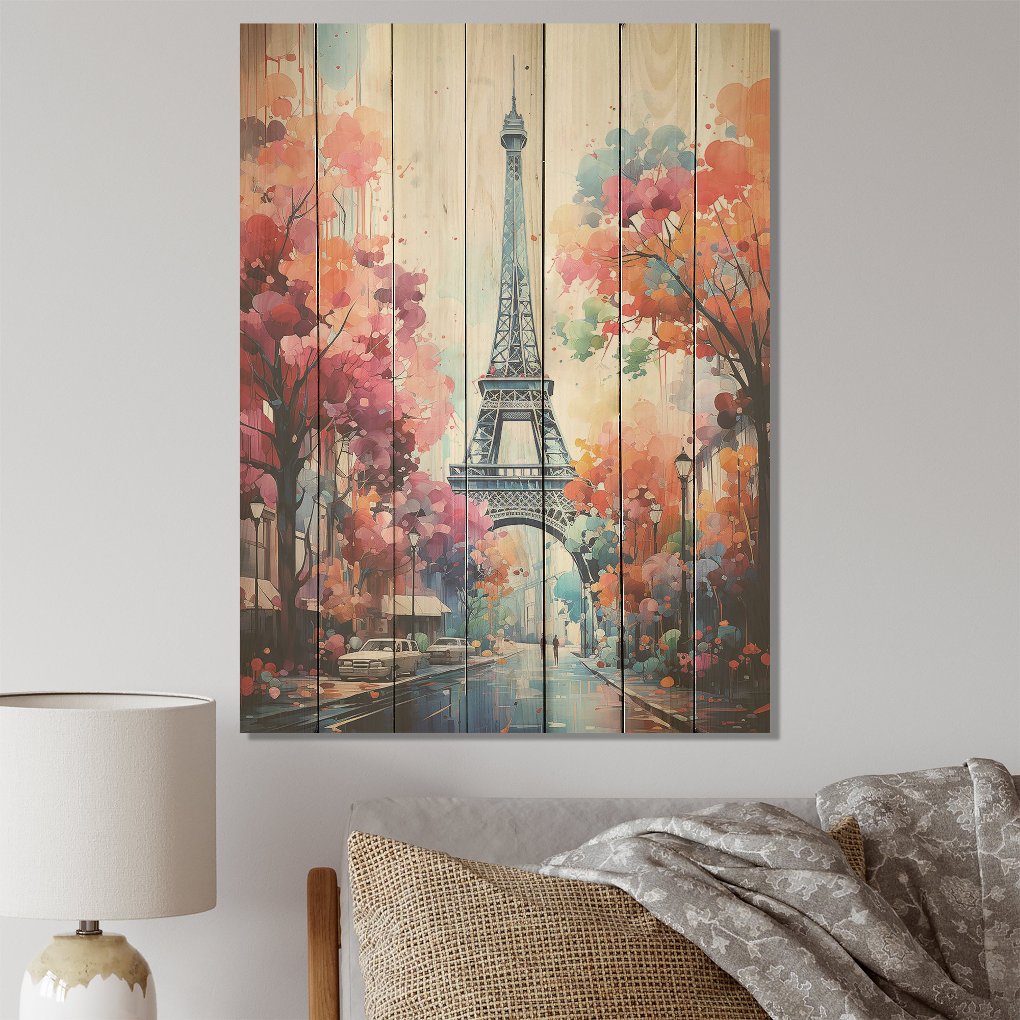 Winston Porter Colorful Paris Eiffel Tower - City Paris On Wood Print ...