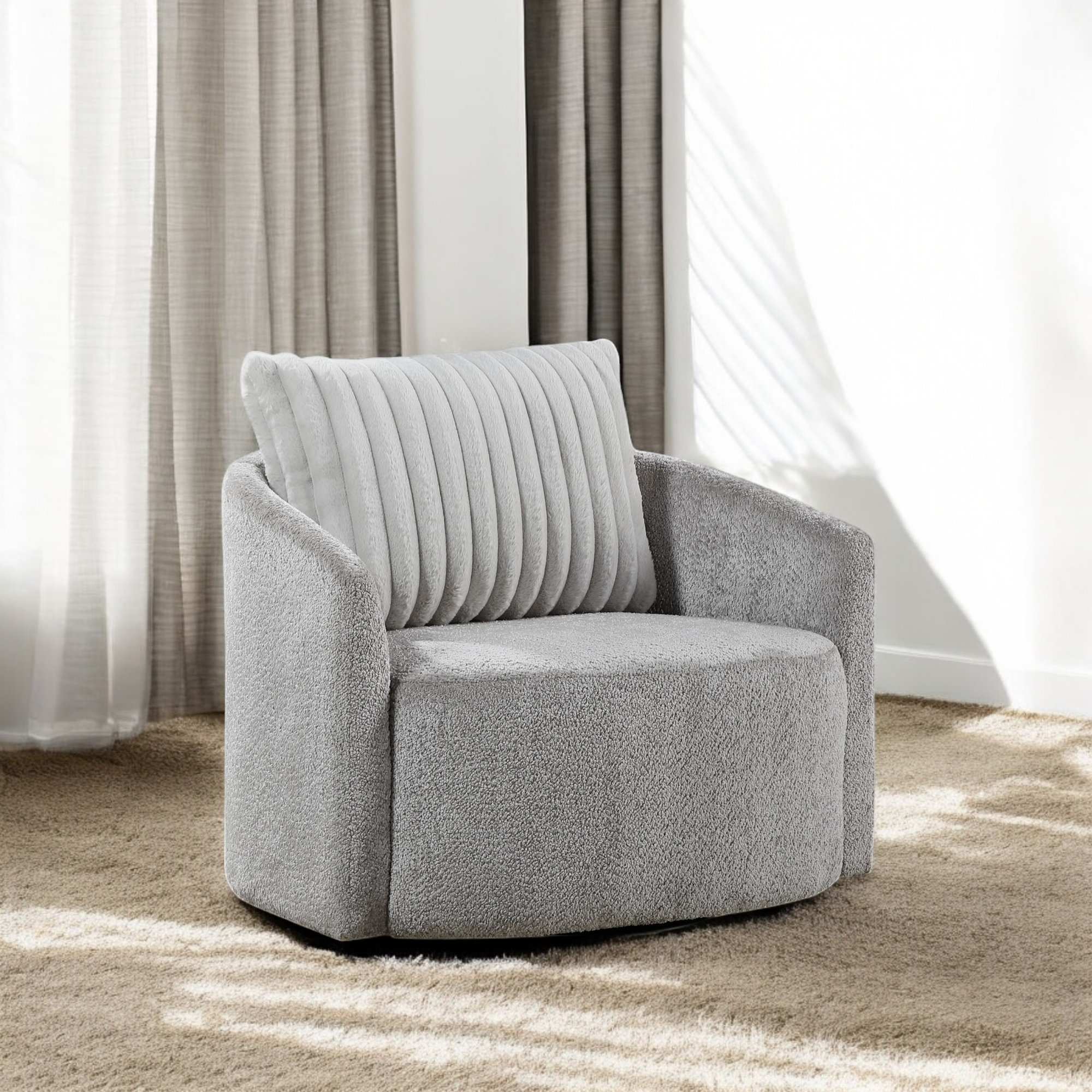 Mercer41 Contemporary Upholstered Channel Tufted Backrest Swivel Accent ...