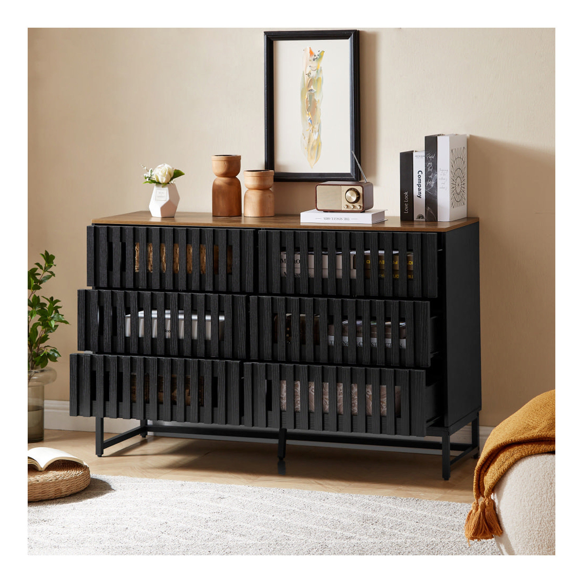 Latitude Run® 6 Drawer Double Dresser with Slatted Grille Striped ...