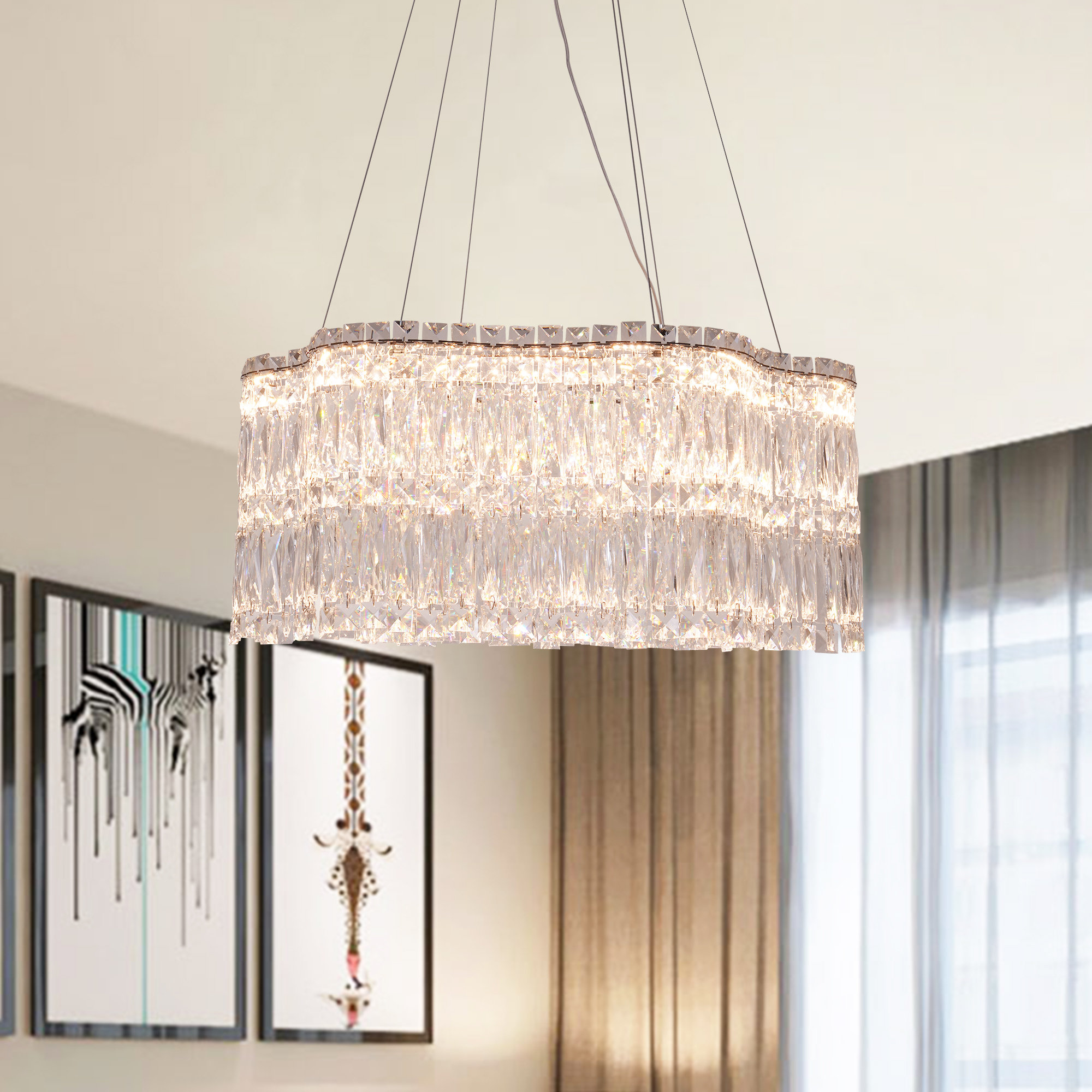 Mercer41 24'' Width Round Crystal Chandelier With Led Light Source (Three-Color Lighting) | Wayfair