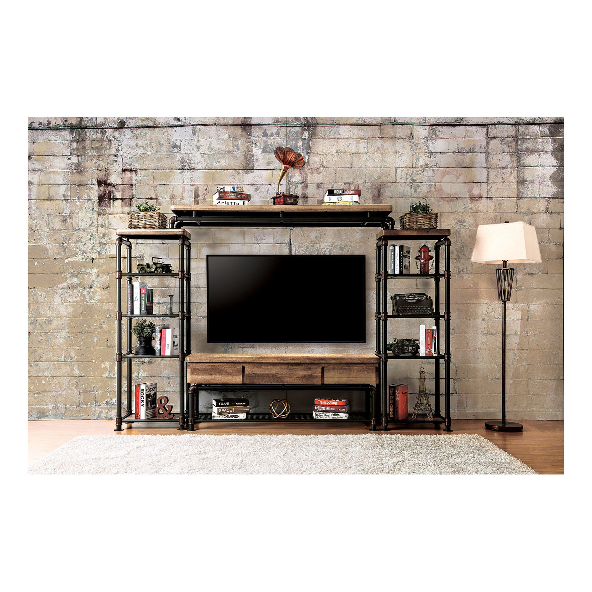 Dakota Fields Industrial Style TV Console Pipe Inspired Frame Drawers ...