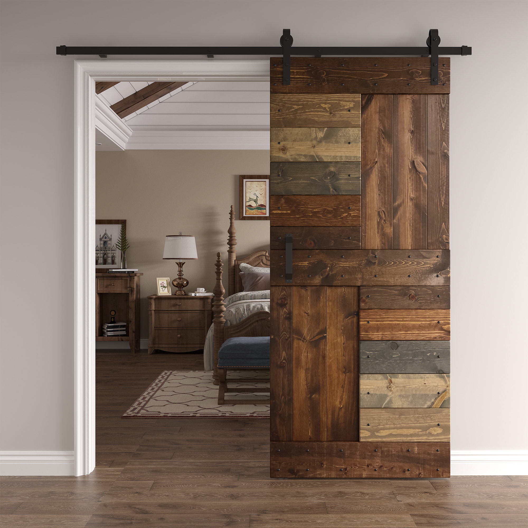 Coast Sequoia 84"H S Series Natural Pine Wood Sliding Barn Door with ...