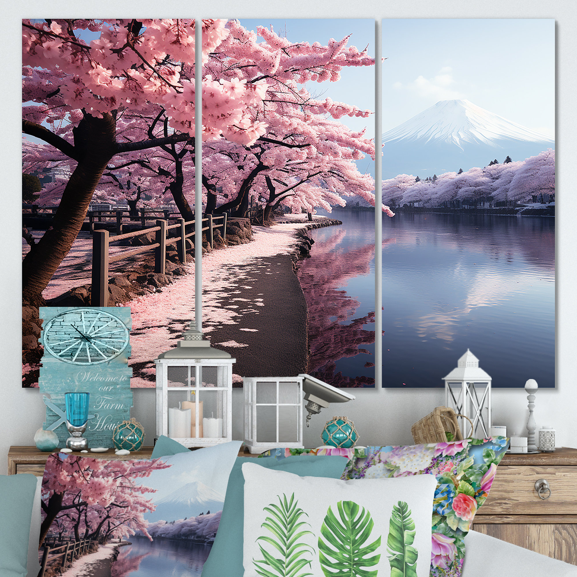 Red Barrel Studio® Cherry Blossom Mount Fuji Reflections Japan III - Mountains Canvas Art Print ...