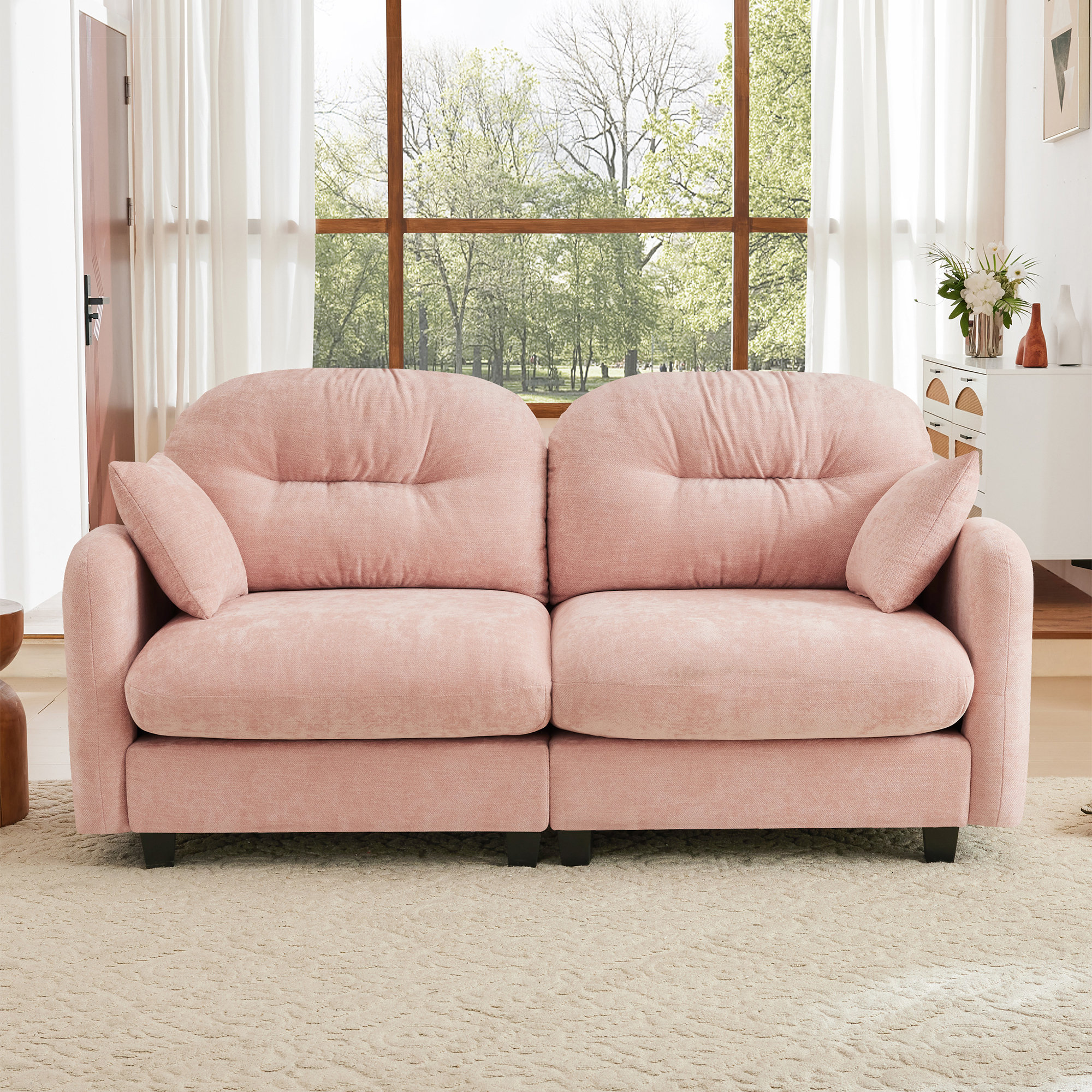 Ebern Designs 74" Chenille Loveseat Cloud Sectional Couch With Tufted ...