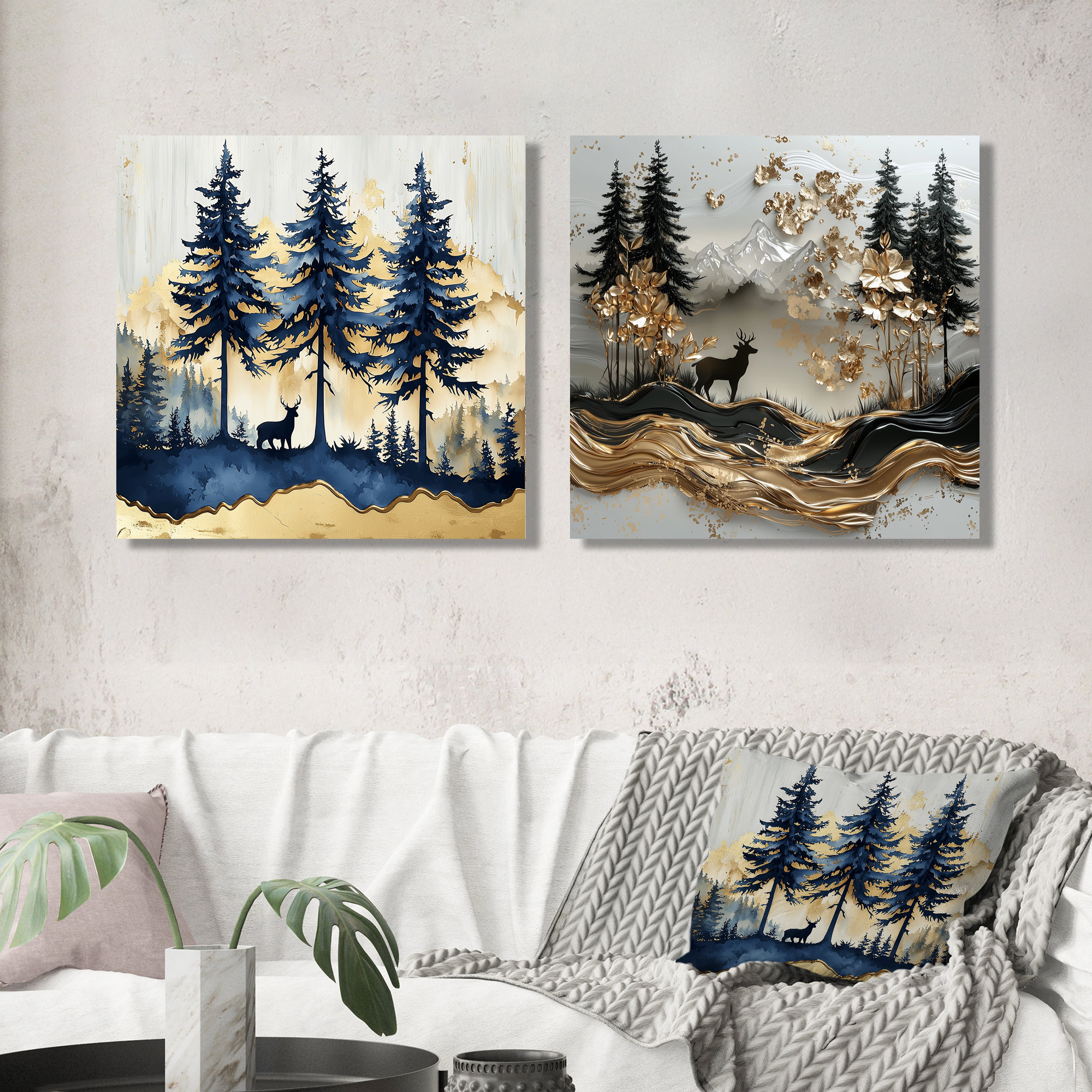Astoria Grand Blue Gold Pine Tree Misty Mountain Mornings I - Tree Pine ...