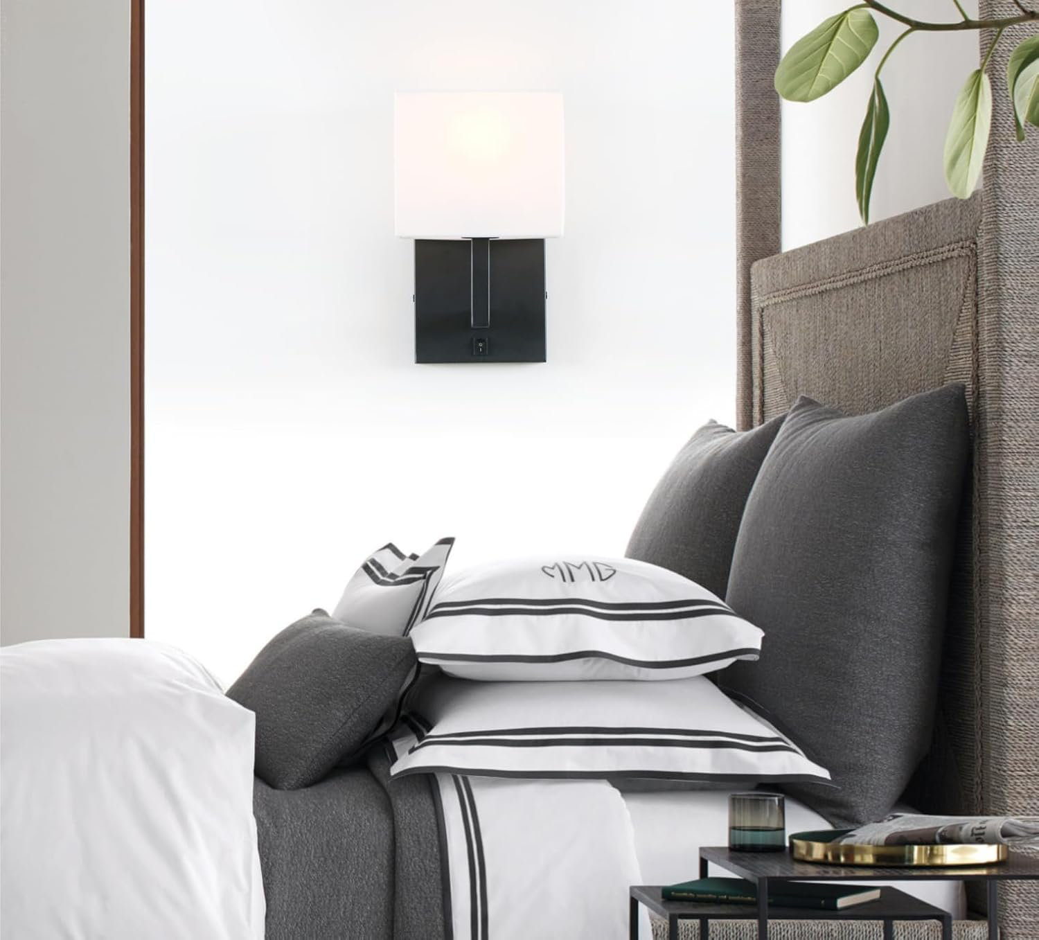 Latitude Run® Modern Wall Sconce Light With Textile Shade And On/Off ...