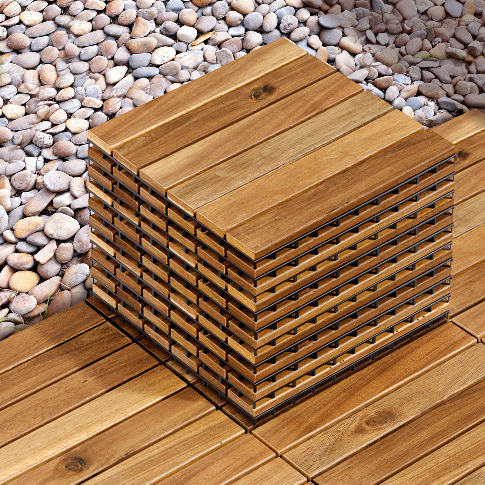Symple Stuff 12'' L x 0.9'' W Wood Interlocking Deck Tile & Reviews ...