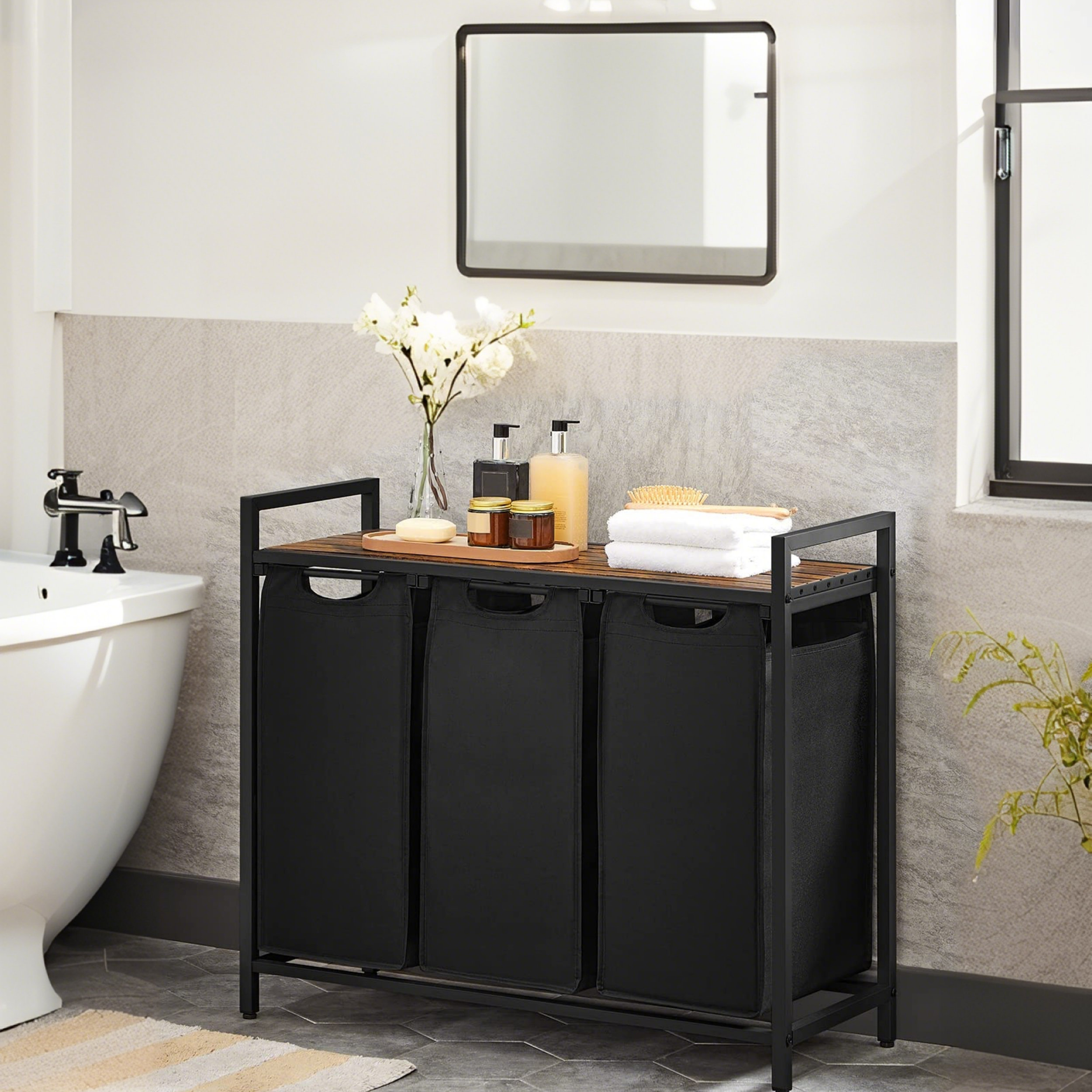 Hokku Designs 3-Compartment Laundry Sorter - Pull-Out Bags With ...