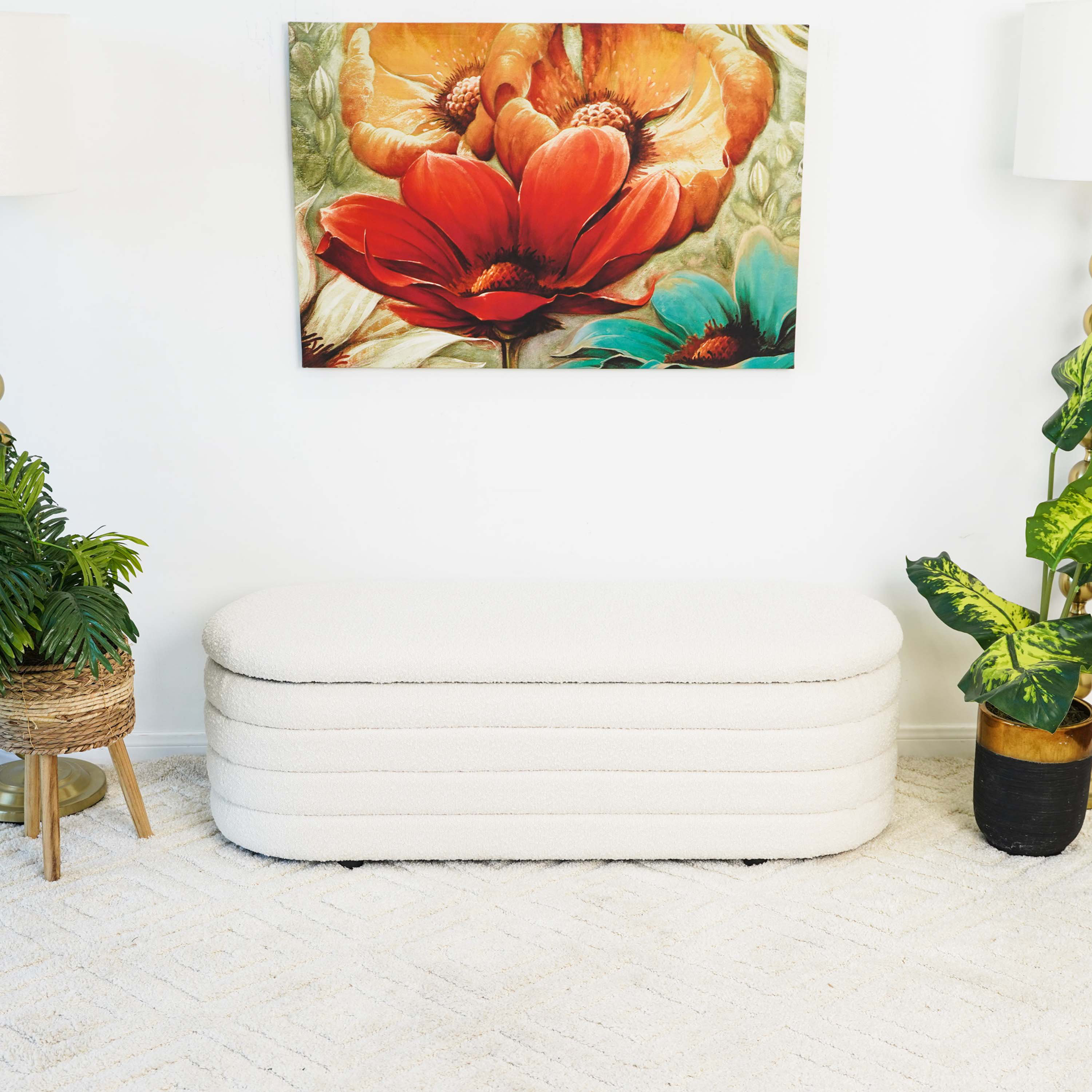Hokku Designs Cabana White Boucle Bench w/Storage - Wayfair Canada