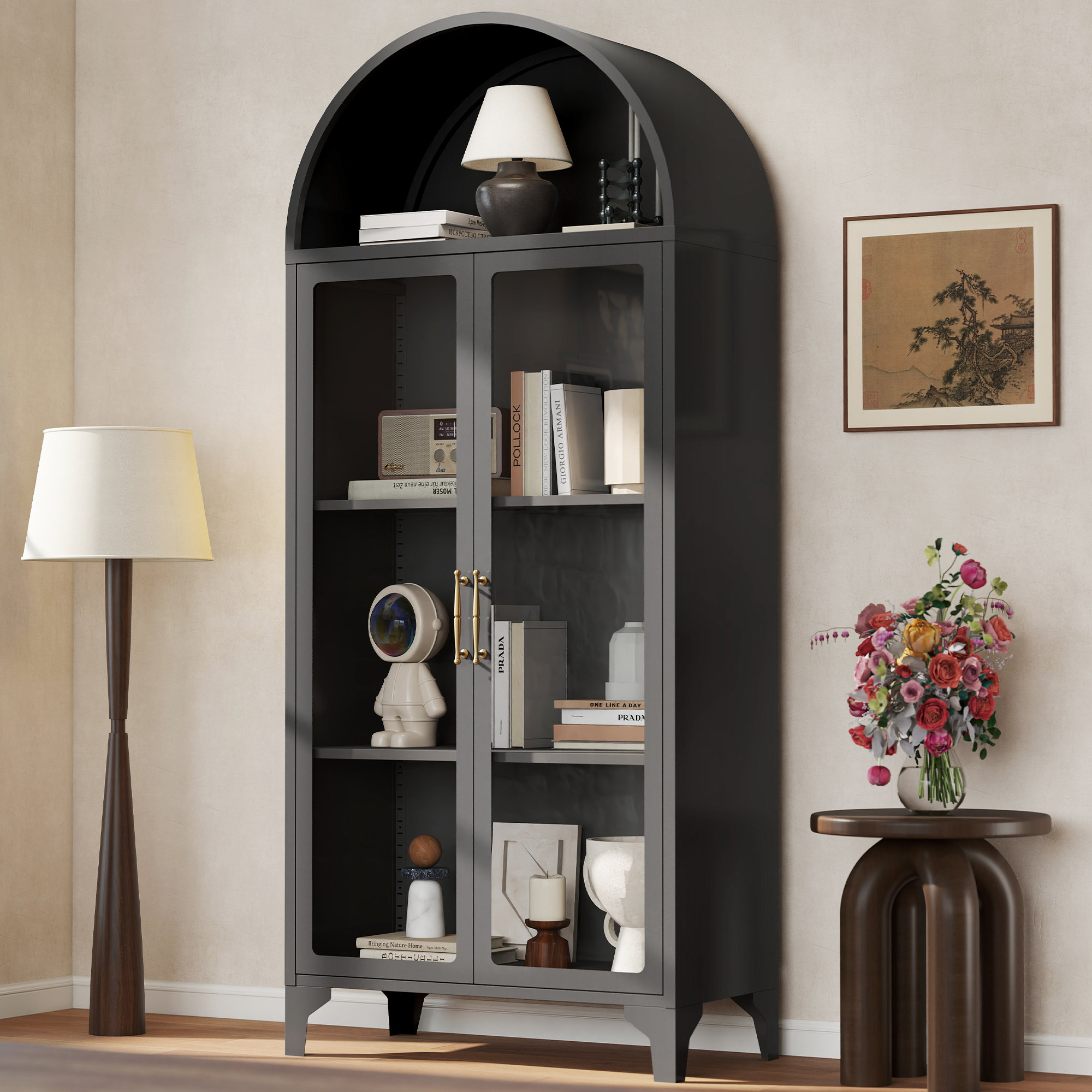 Winston Porter 73.6" Arched Metal Storage Display Cabinet with ...