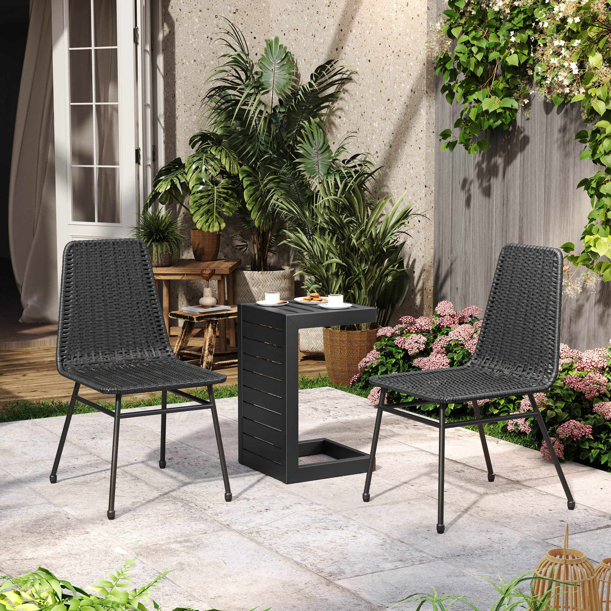 Gracie Oaks Patio Accent Table Set, 1 Table & 2 Chairs Dining Sets ...