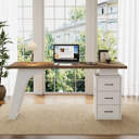August Grove Farmhouse Computer Desk With 3 Drawers, 55 Inch Large ...