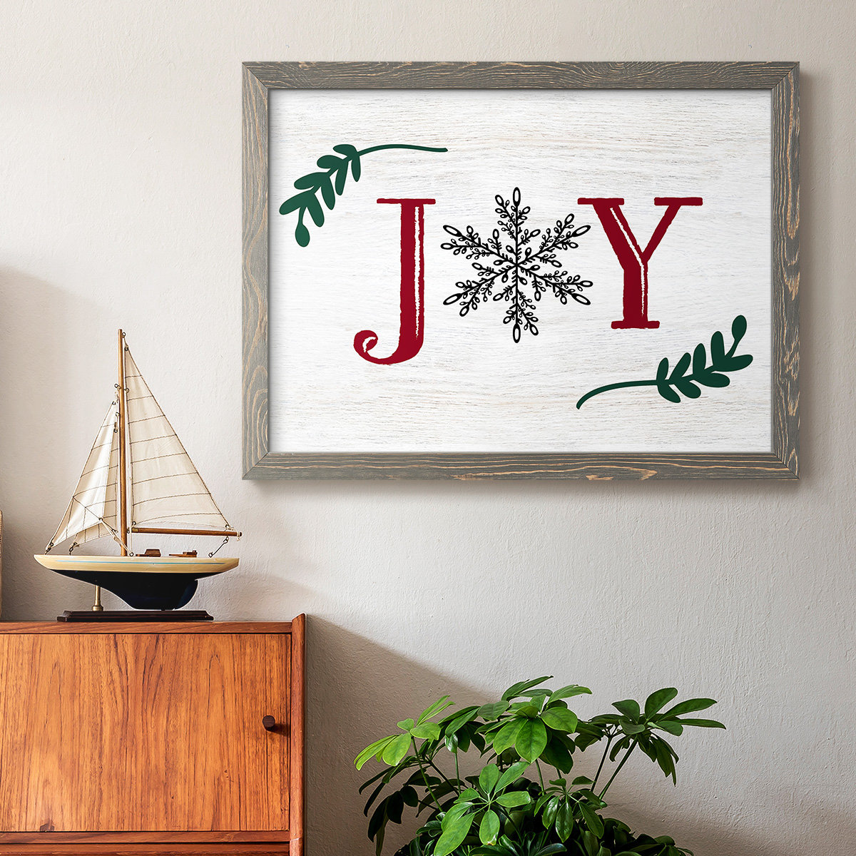 The Holiday Aisle® Joy Snowflake Framed On Canvas Print | Wayfair
