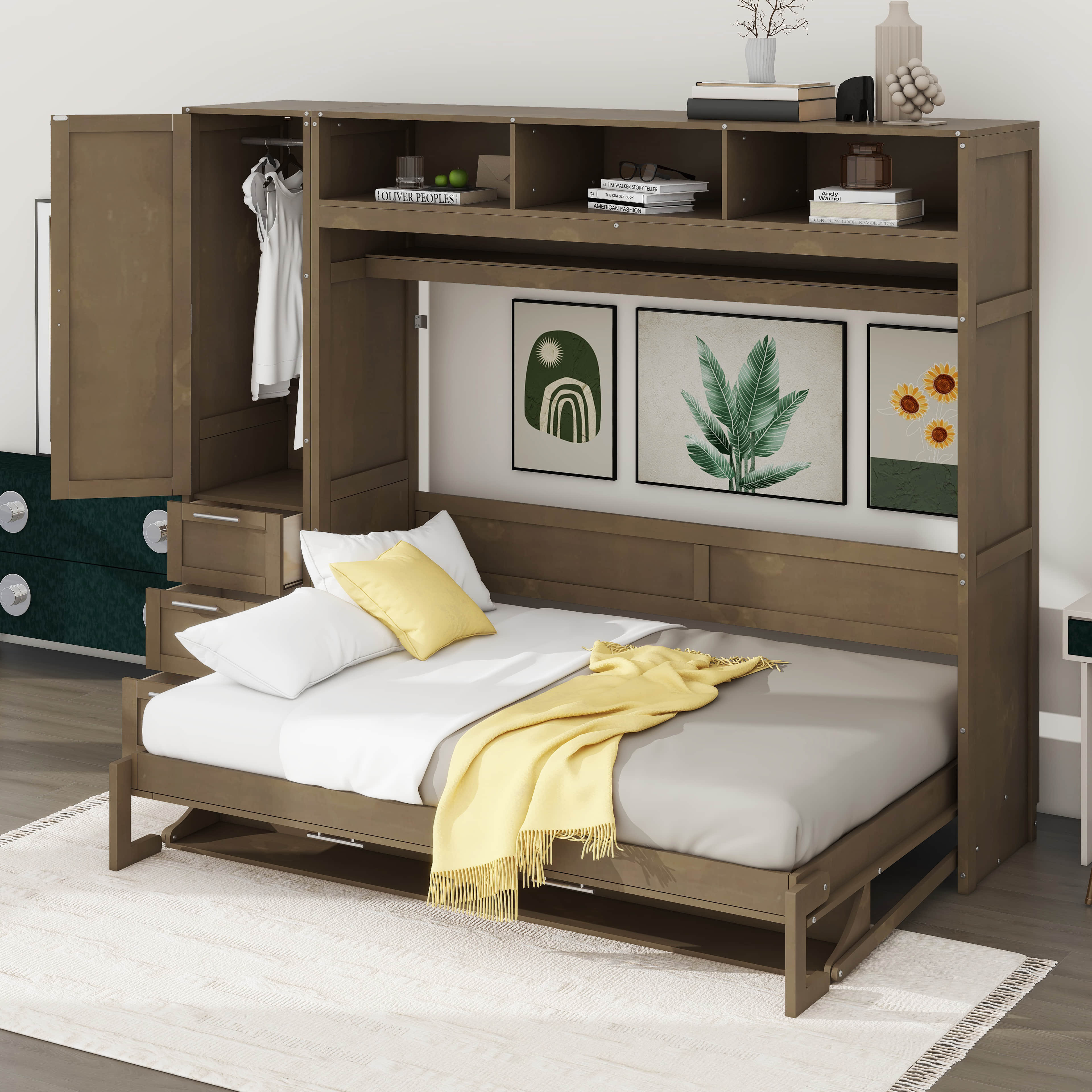 Red Barrel Studio Foldable Full Size Murphy Bed With Wardrobe And Desk ...