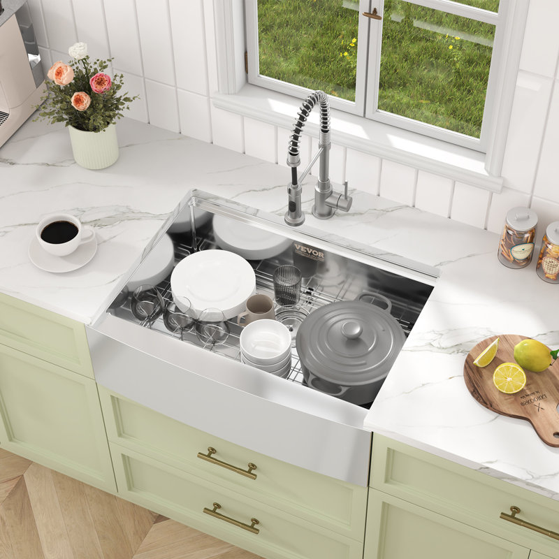 VEVOR Farmhouse / Apron Single Bowl Stainless Steel Kitchen Sink ...