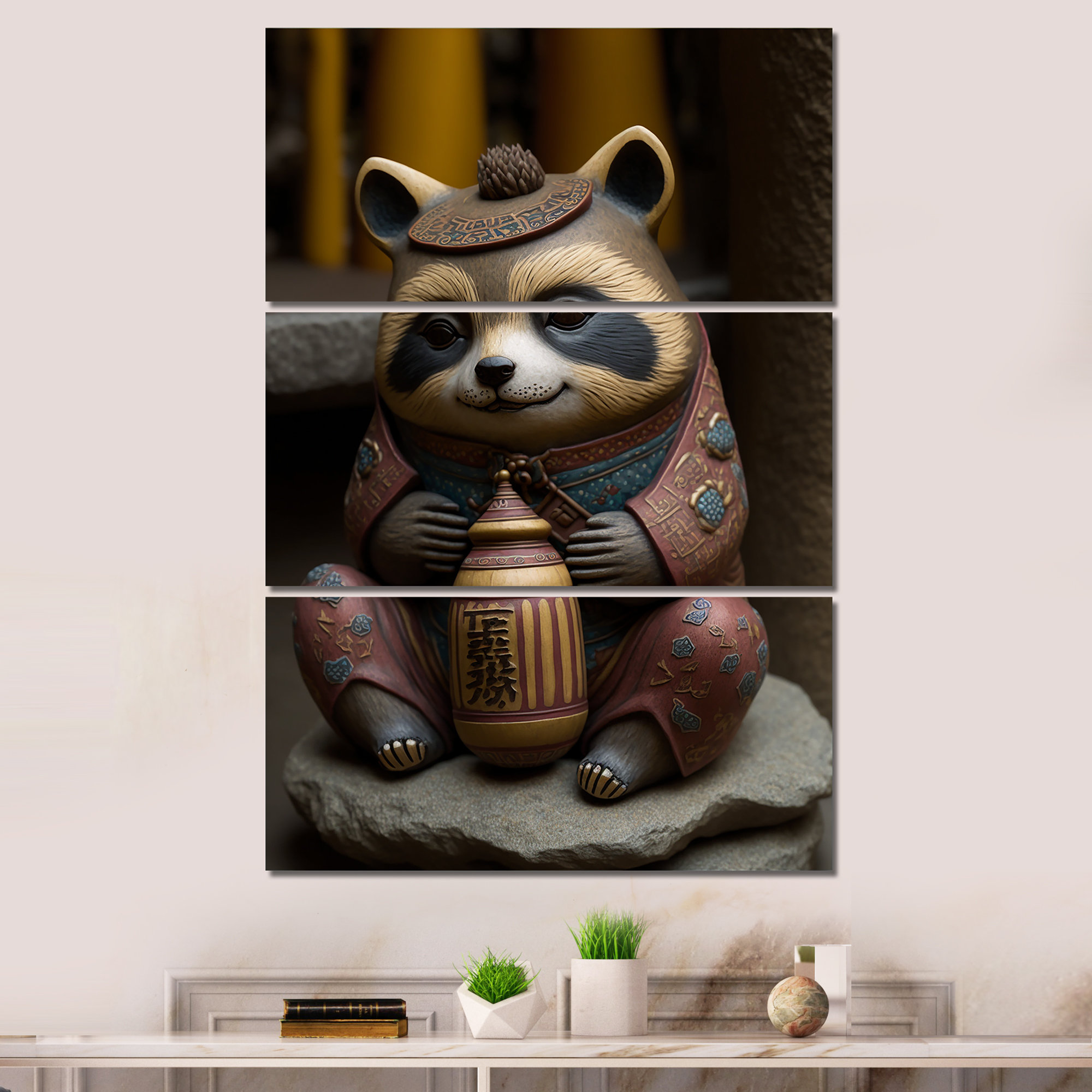 Design Art Happy Terracotta Tanuki III - Animals Raccoon Canvas Wall ...