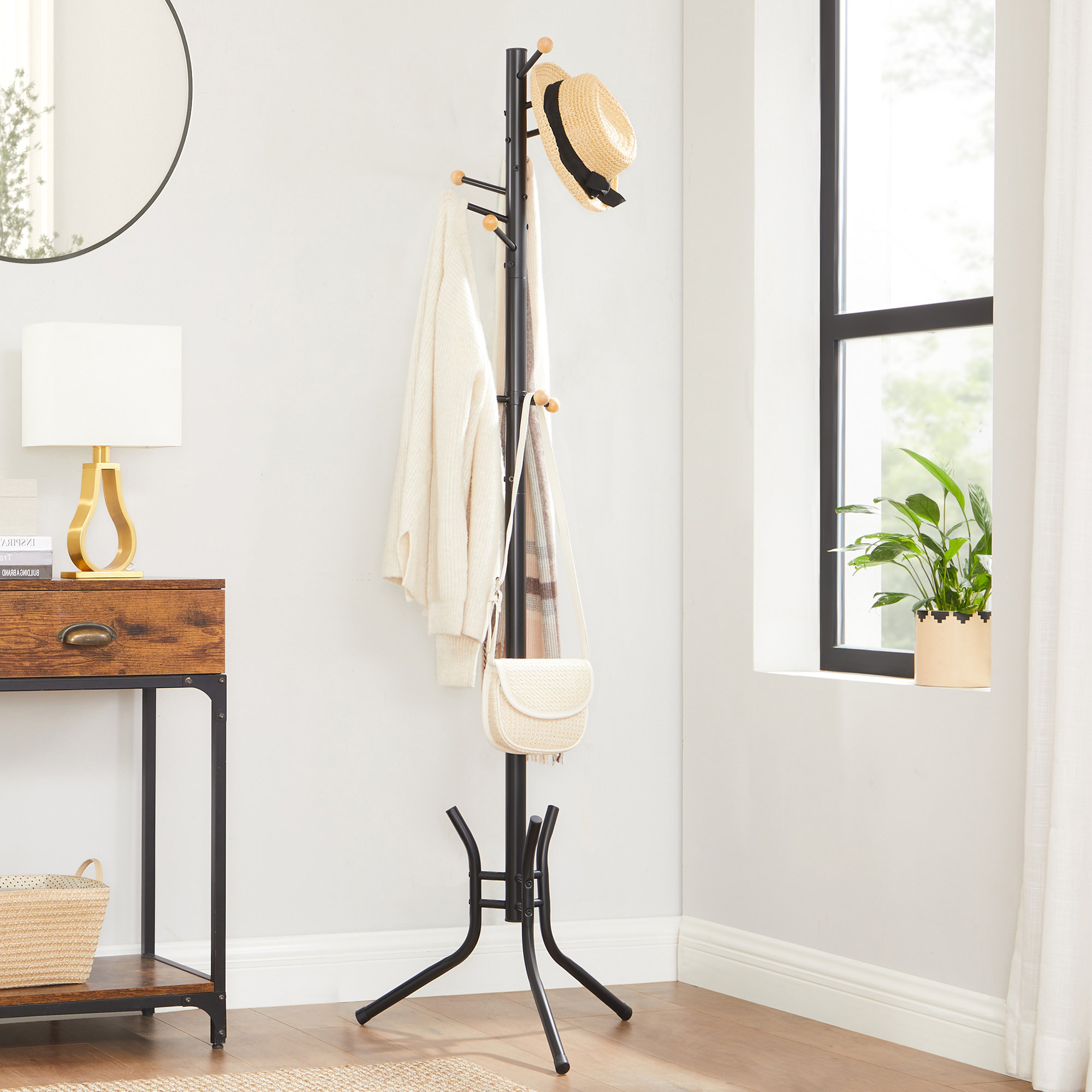 Songmics Freestanding Metal Coat Tree,11 Hooks with Ball Ends | Wayfair