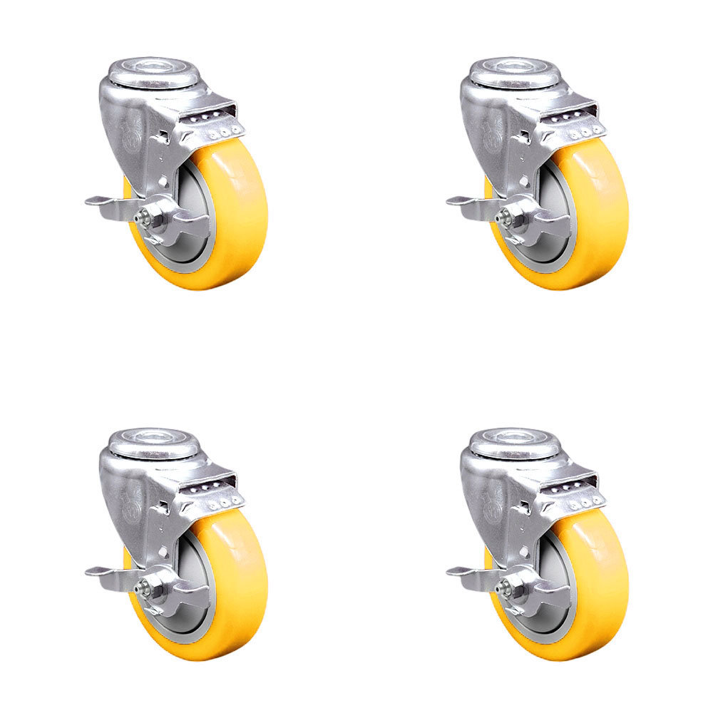 Service Caster 4 Inch Yellow Polyurethane Wheel Swivel Bolt Hole Caster ...