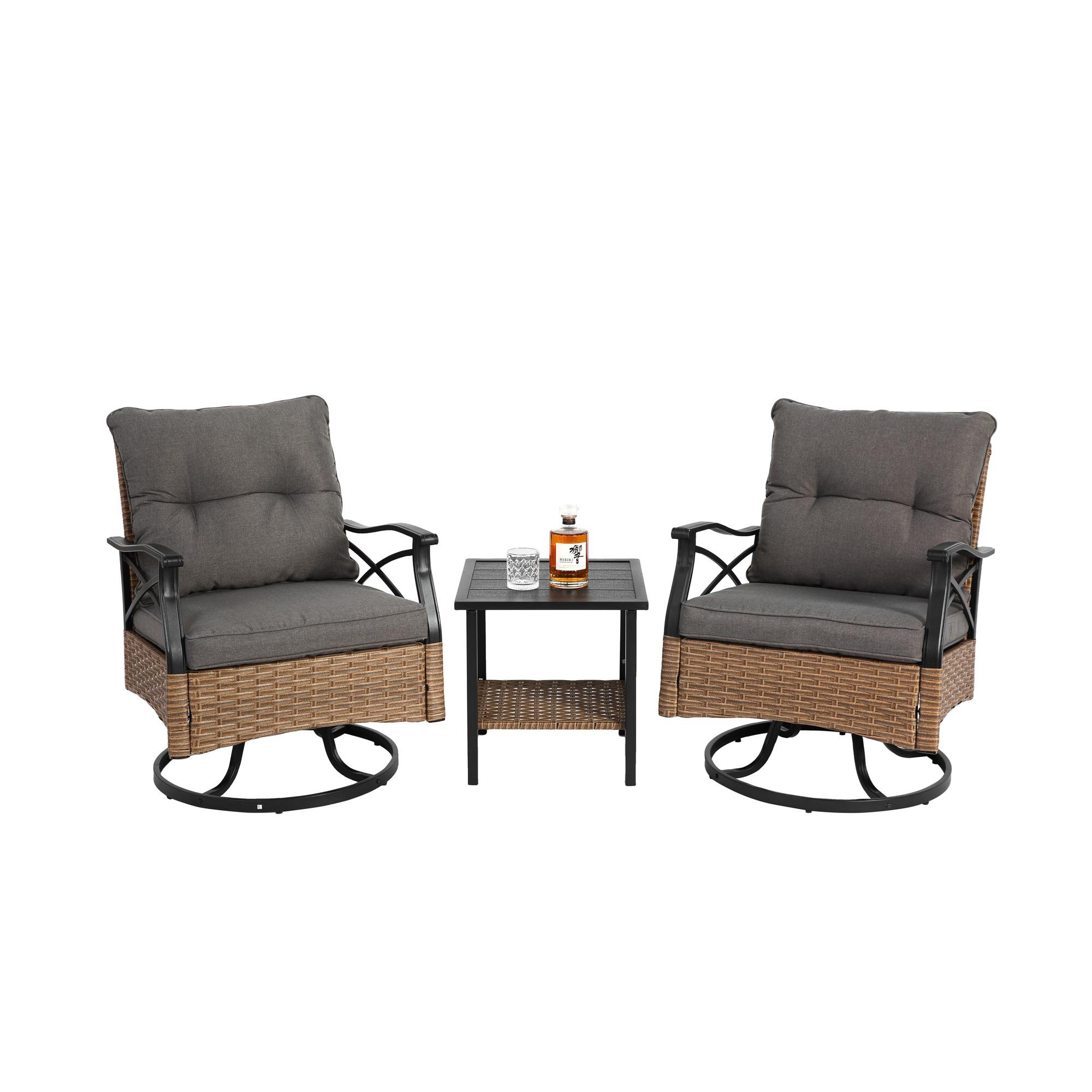 August Grove® Outdoor Swivel Rocker Chairs Set 3 Piece with 1 Table and ...