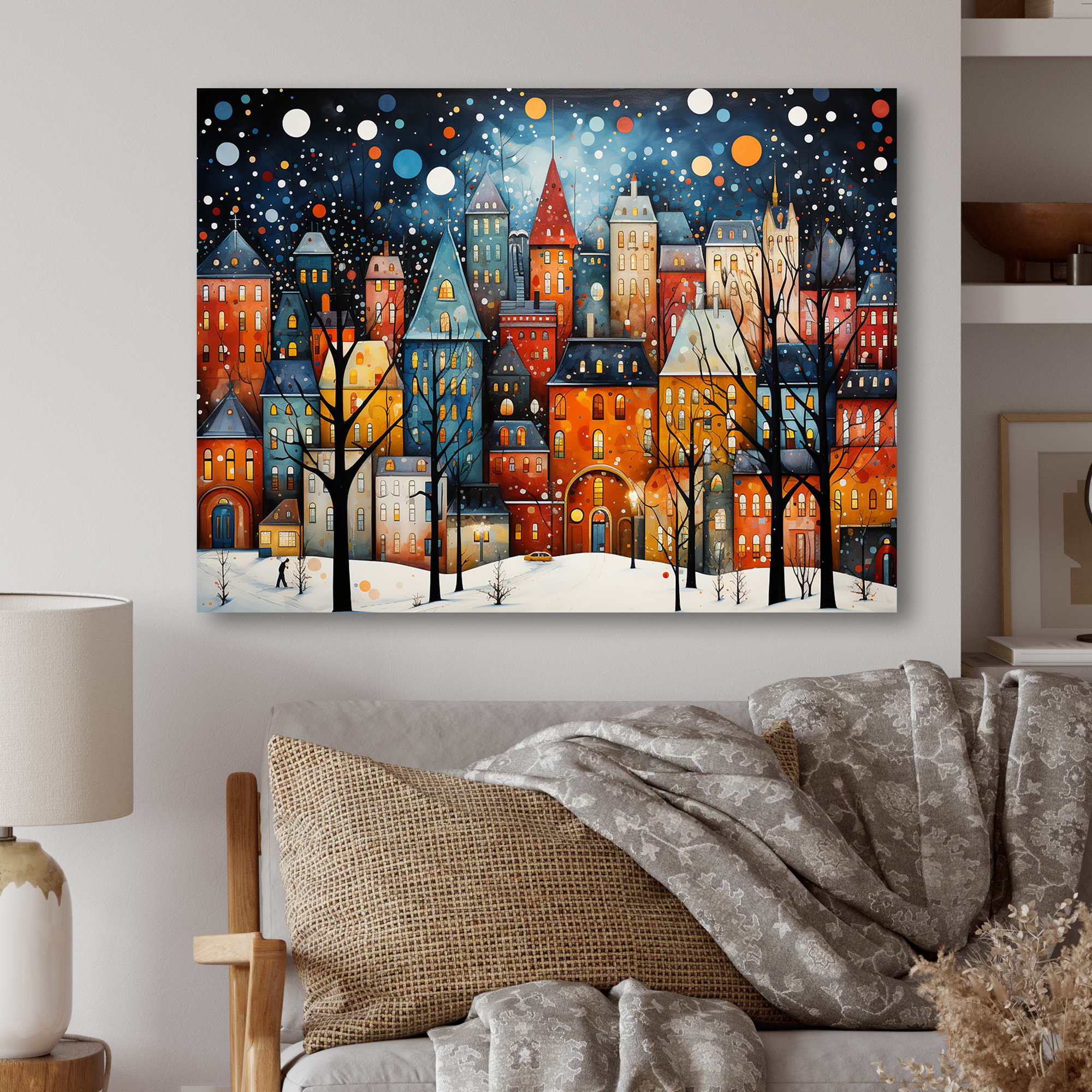 Lark Manor Art Deco Winter Village Painting II - City Art Deco Metal ...