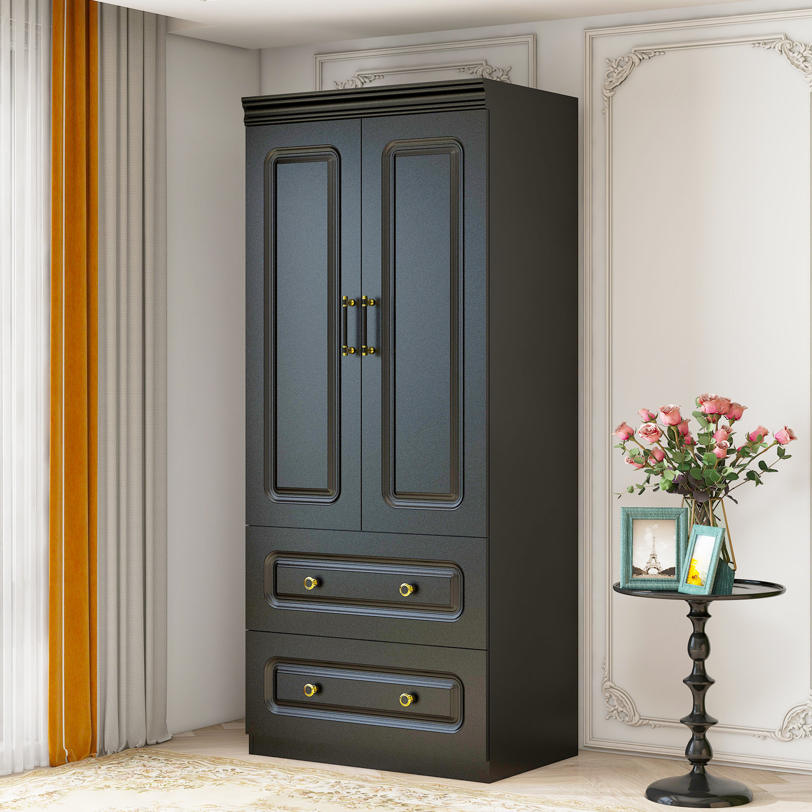 Winston Porter Freestanding Wardrobe Armoire for Bedroom, 2-Door ...